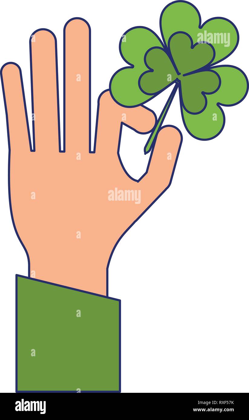 hand hoding clover shamrock symbol blue lines Stock Vector Image & Art ...