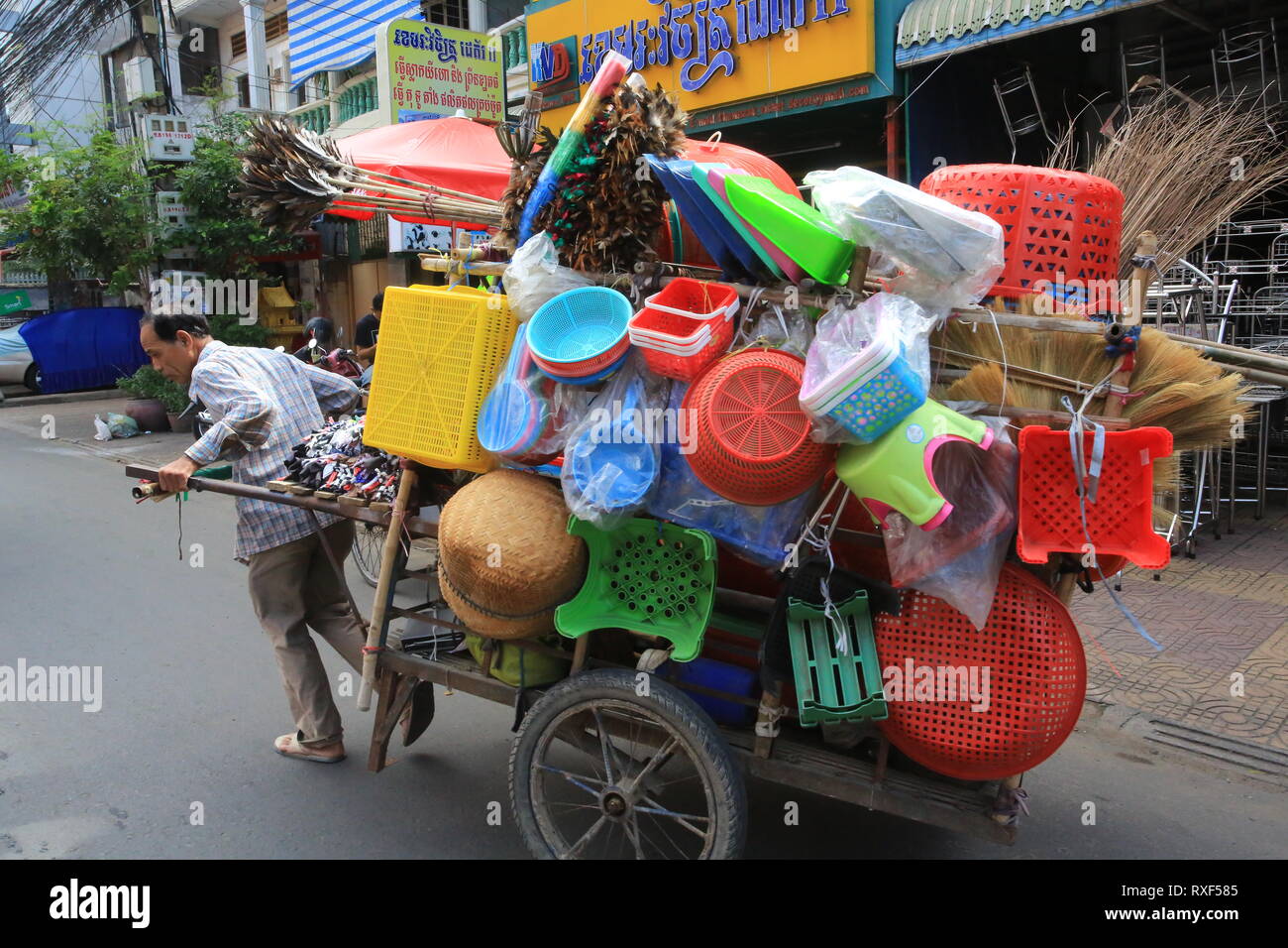 the plastic product seller at russian market in phnom penh Stock Photo ...