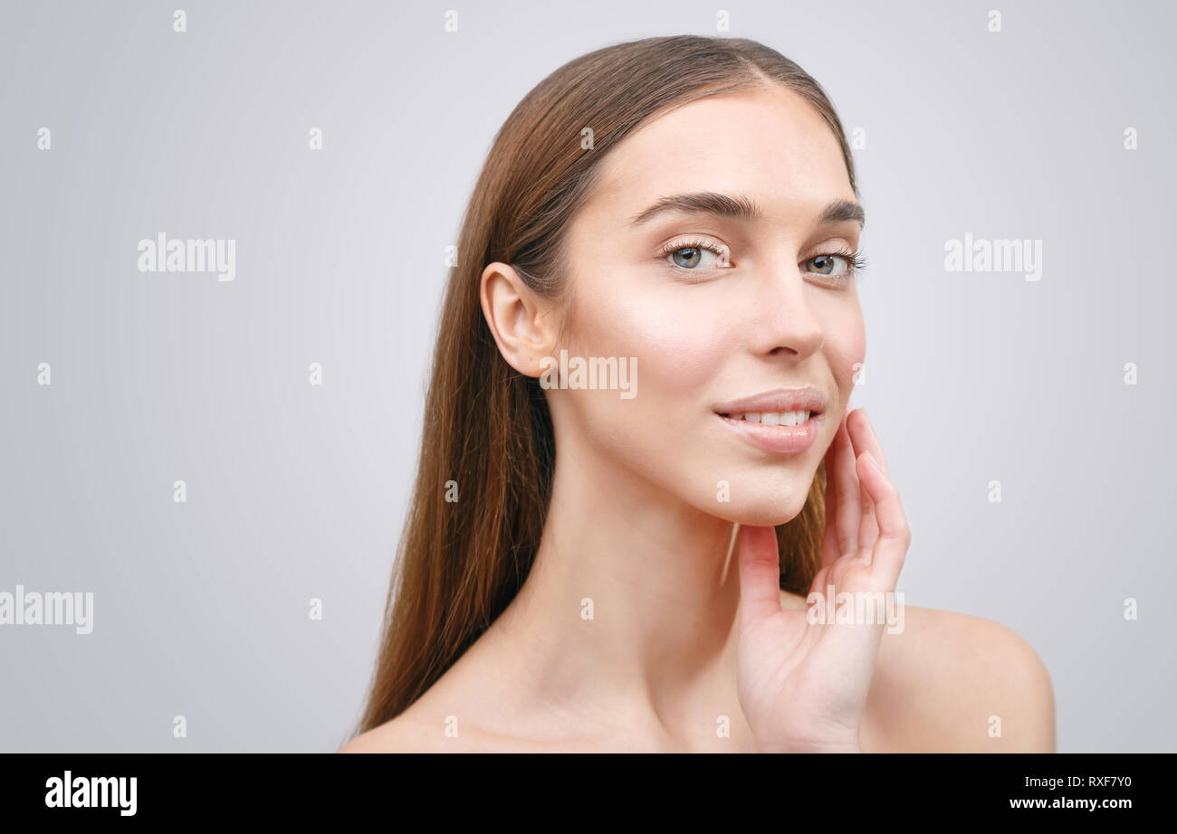 Healthy Skin Beauty Woman Face Closeup Natural Makeup Beautiful Young