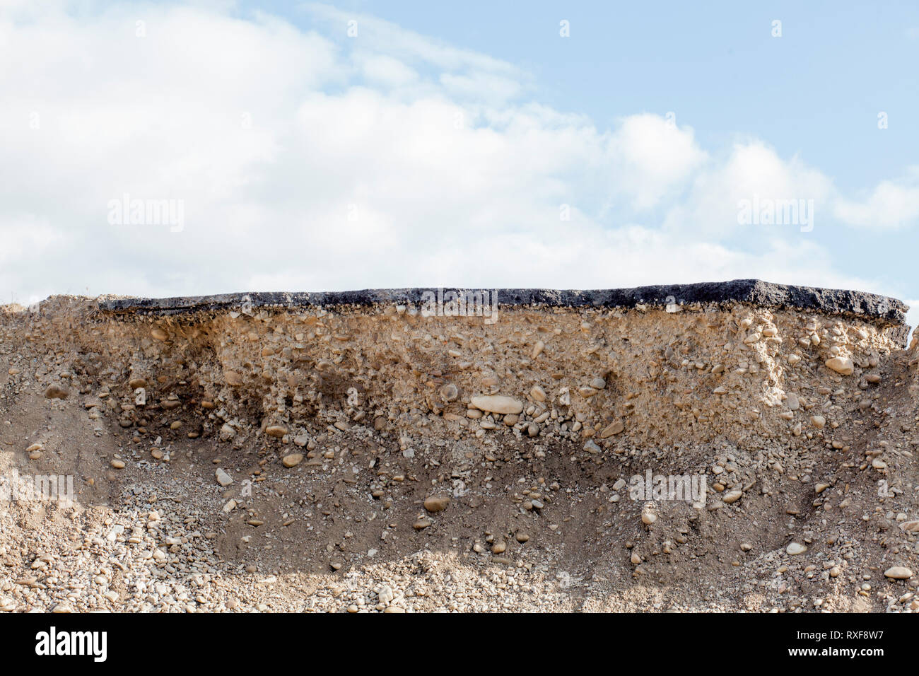Cross section of asphalt road with blue sky background Stock Photo - Alamy