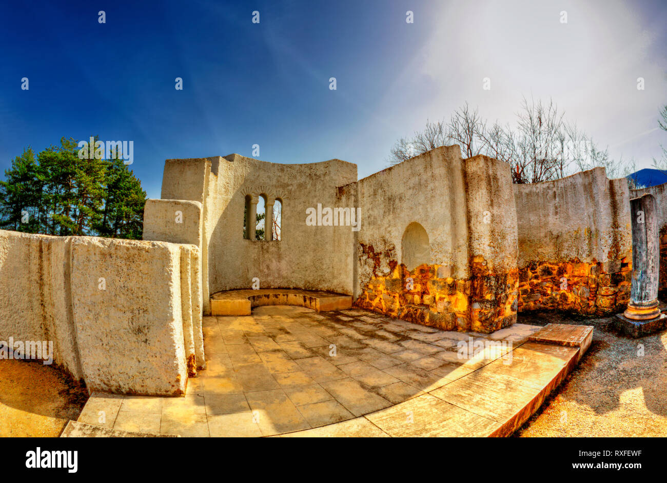 Ruins of ancient christian church in fish-eye perspective Stock Photo ...
