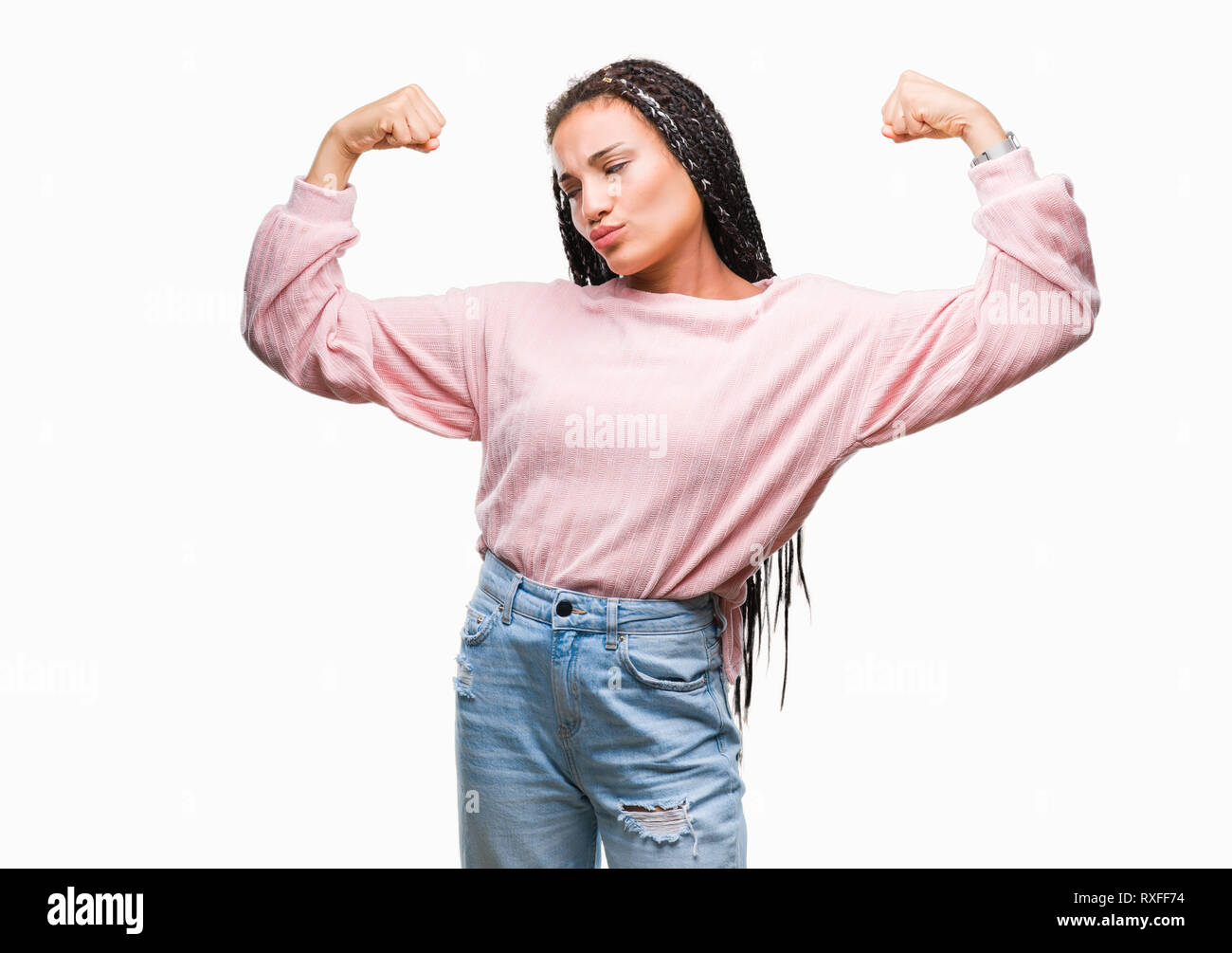 Young braided hair african american girl wearing sweater over isolated ...
