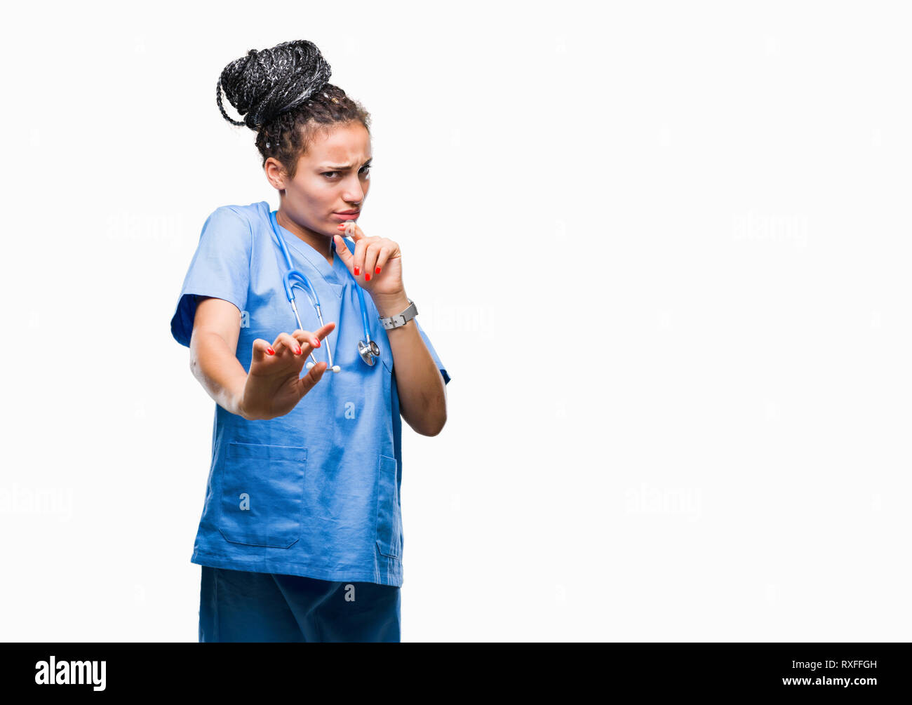 Young braided hair african american girl professional surgeon over ...