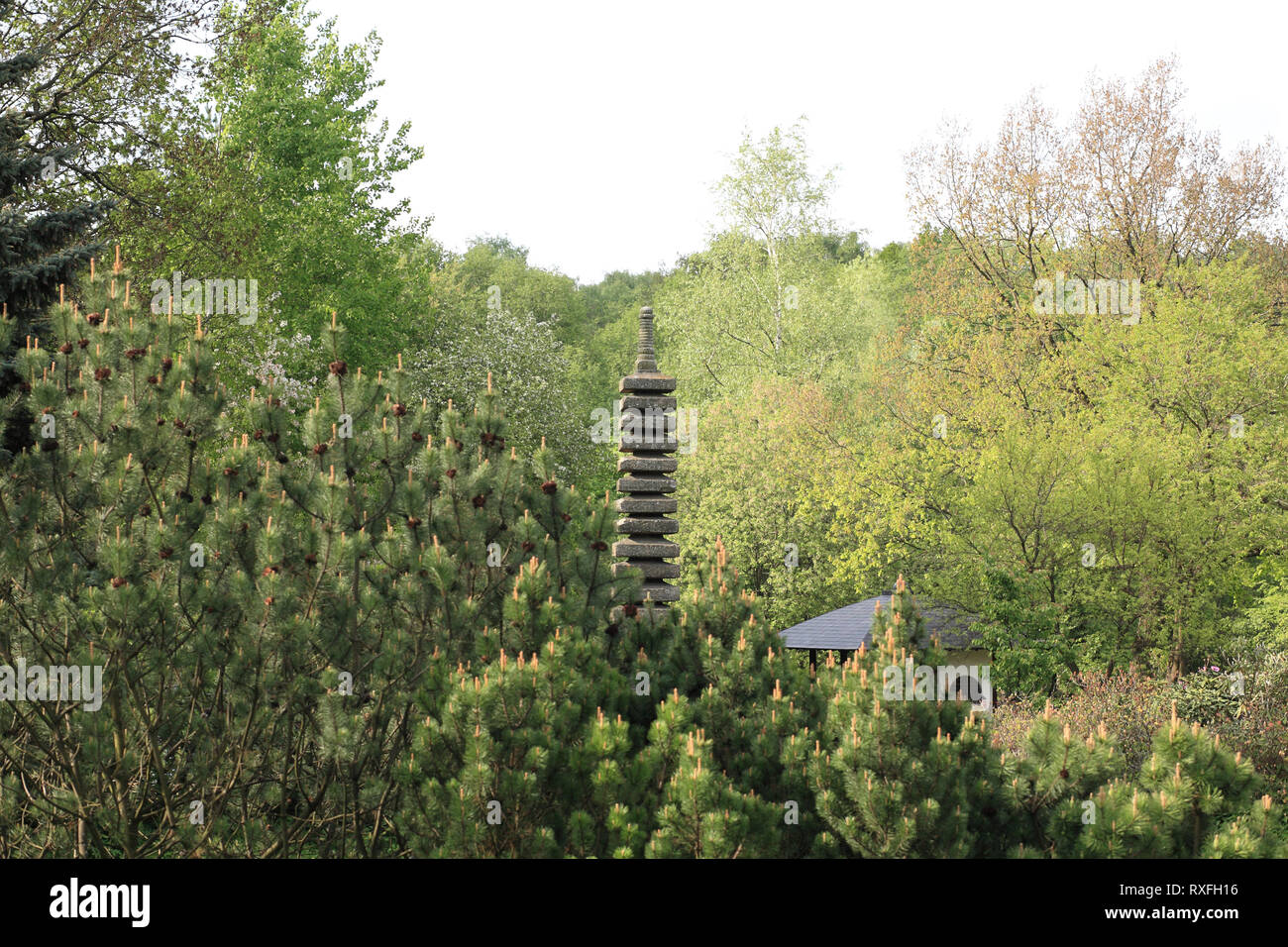 stone column in japan garden Stock Photo - Alamy