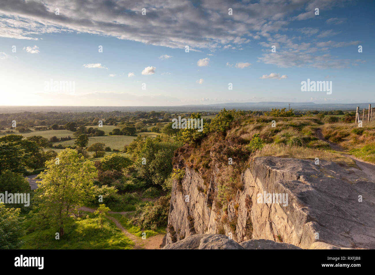 View over the Lancashire countryside fromDenham quarry near Chorley ...