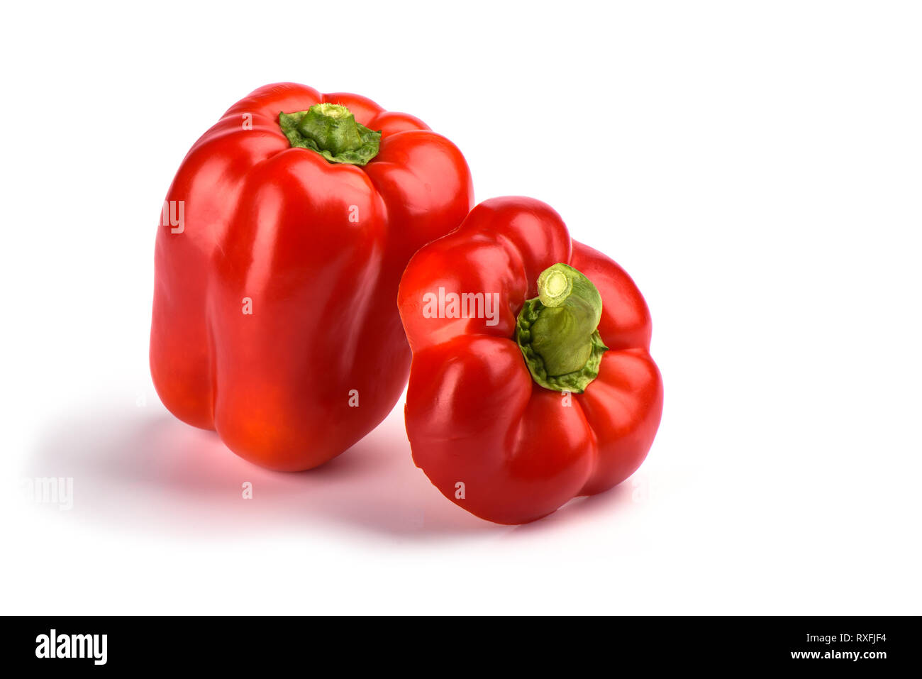 Red pepper and cut top of pepper isolated on white background. Copy ...