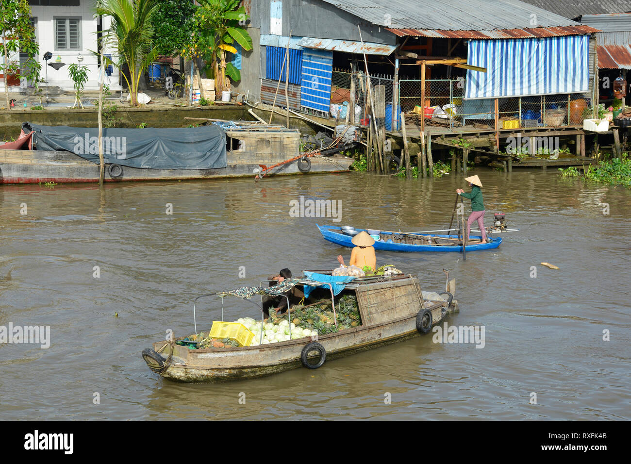 Phong Dien, Vietnam - December 31st 2017. A boat on the river at the ...
