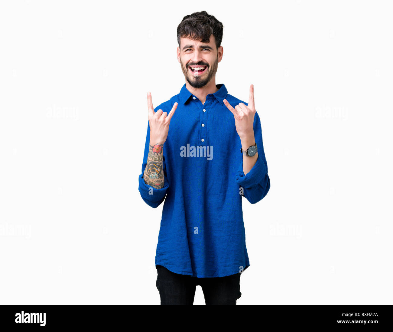 Young handsome man over isolated background shouting with crazy ...