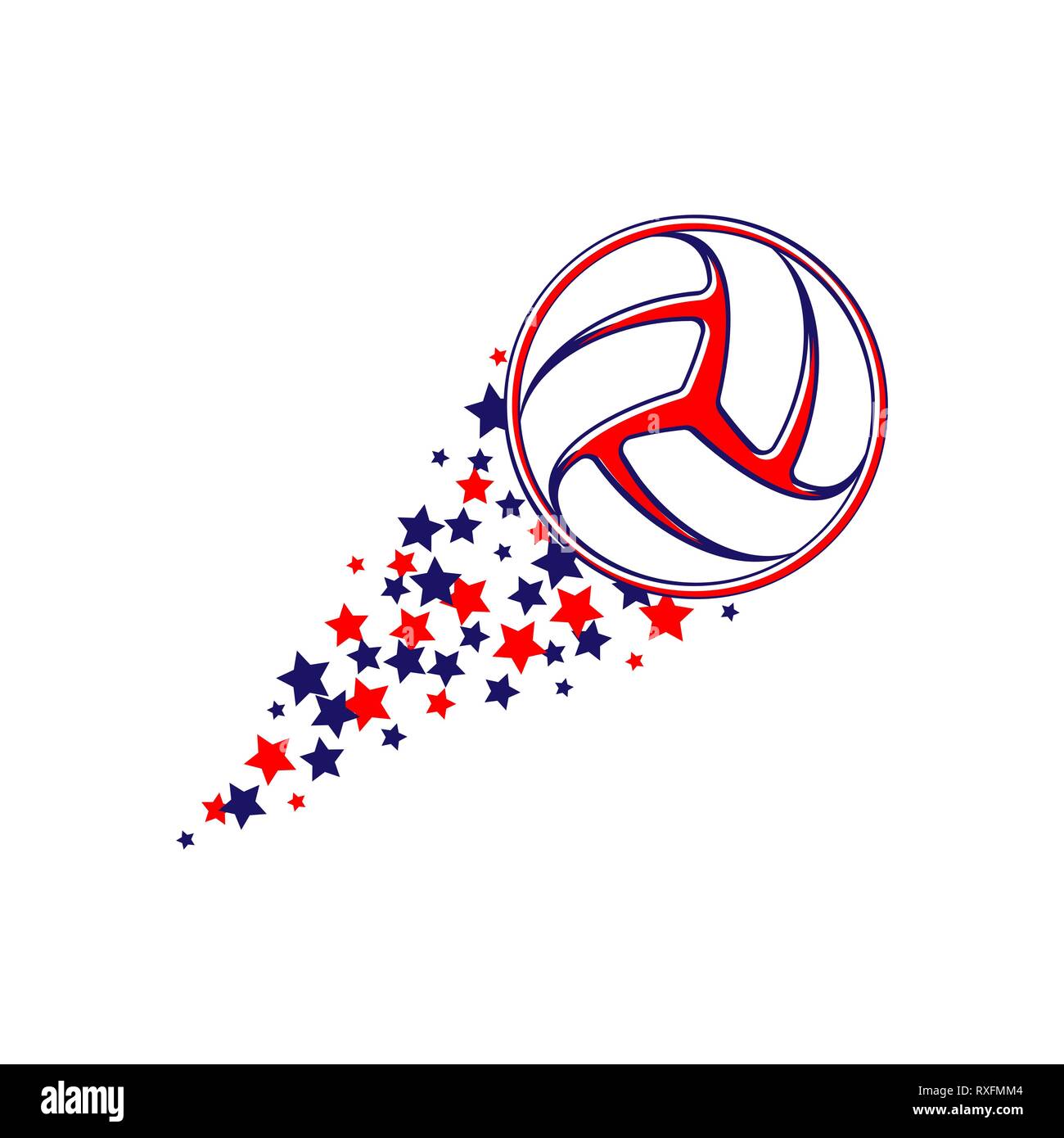 Red and blue volleyball symbol with different stars path Stock Vector ...