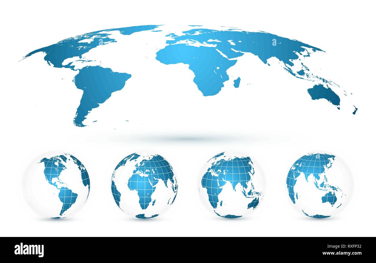 World Map Isolated on White Background in Bright Blue Color. Earth ...