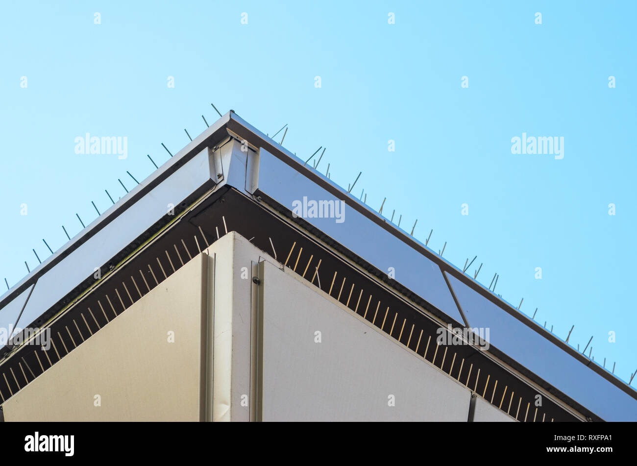 Roof Parapet. Anti-Bird Spikes on Parapet of Modern Building. Spikes ...