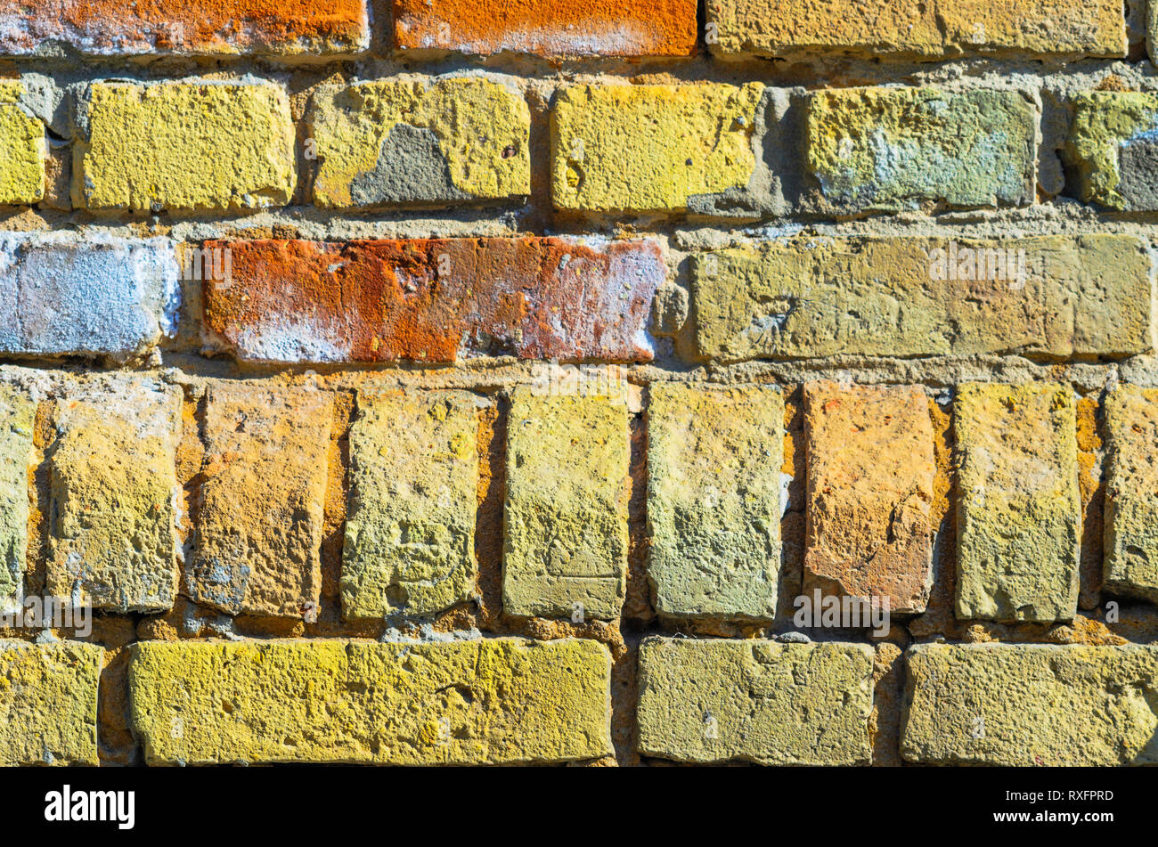 Old Yellow and Red Brick Wall Texture Close-Up Stock Photo - Alamy