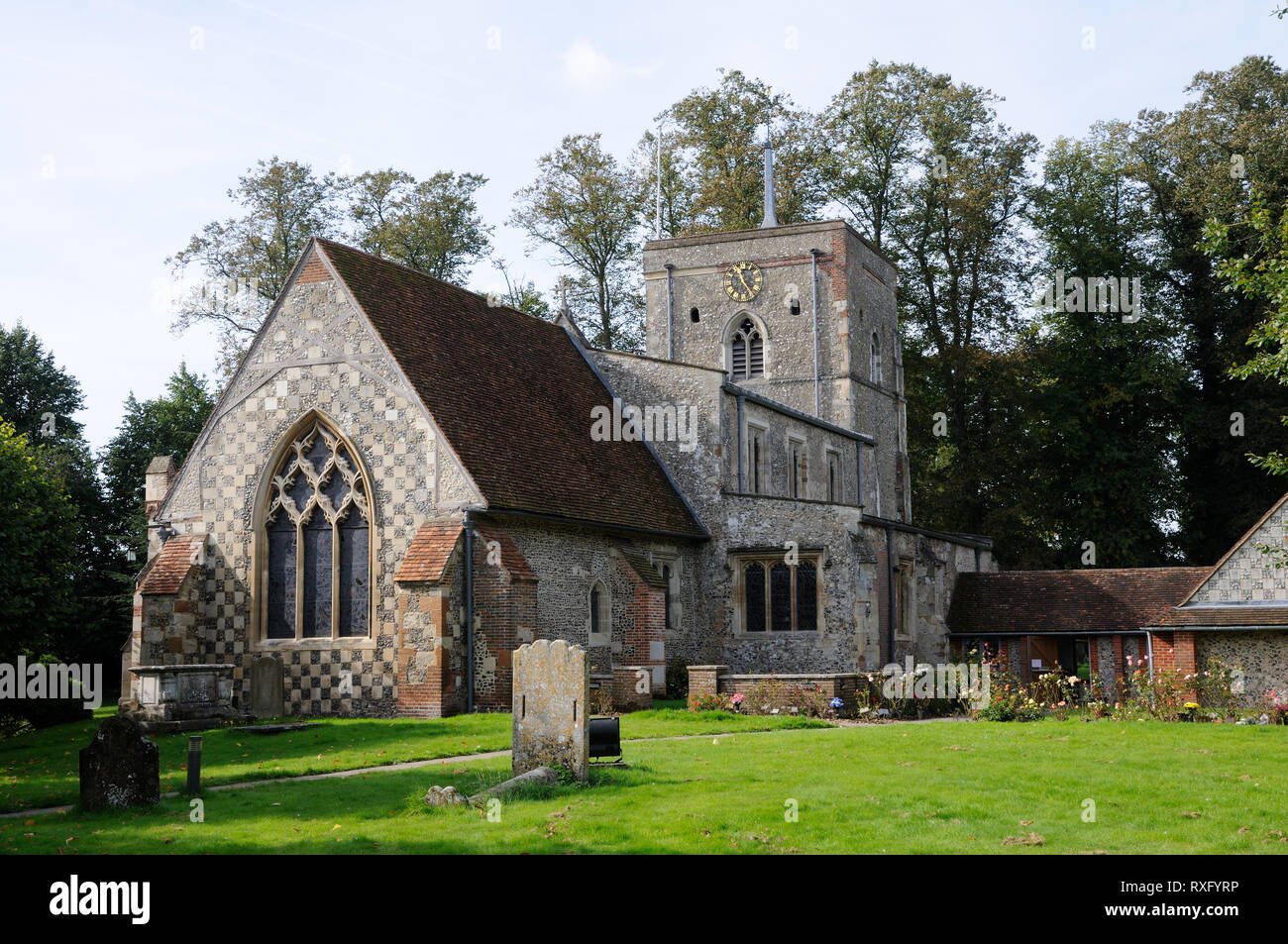 St Marys Church, Redbourn, Hertfordshire, stands in a large enclosed ...