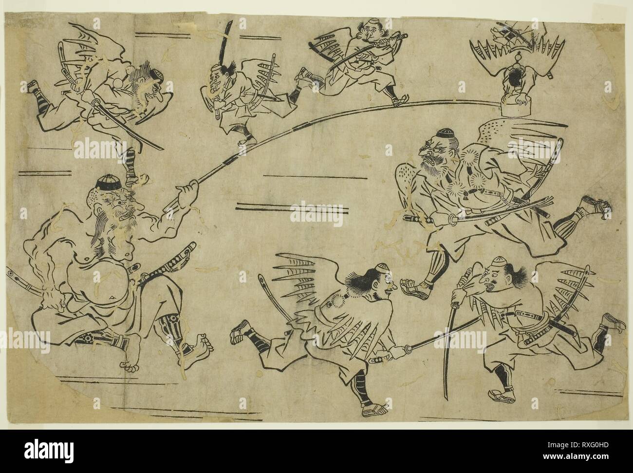 The Tengu King Training his Pupils. Attributed to Hishikawa Moronobu ...