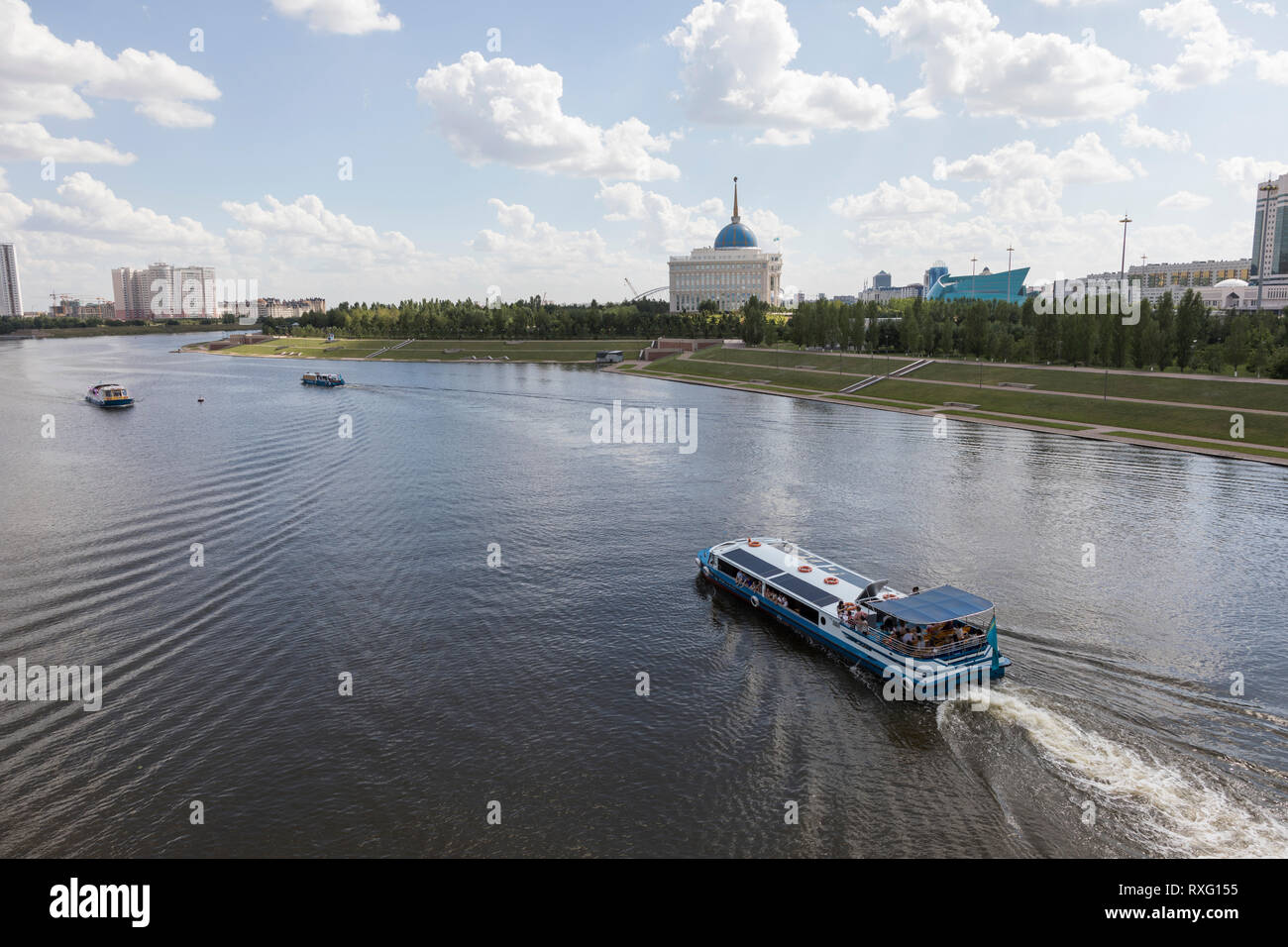 Astana, Kazakhstan, August 3 2018: Skyline of downtown Astana with ...