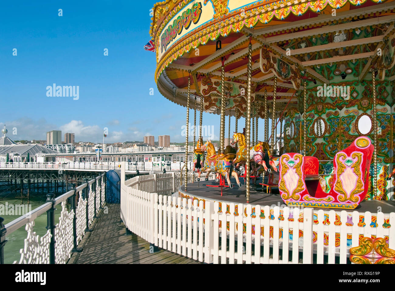 Colourful Carousel at Brighton Pier, East Sussex, South England, UK ...