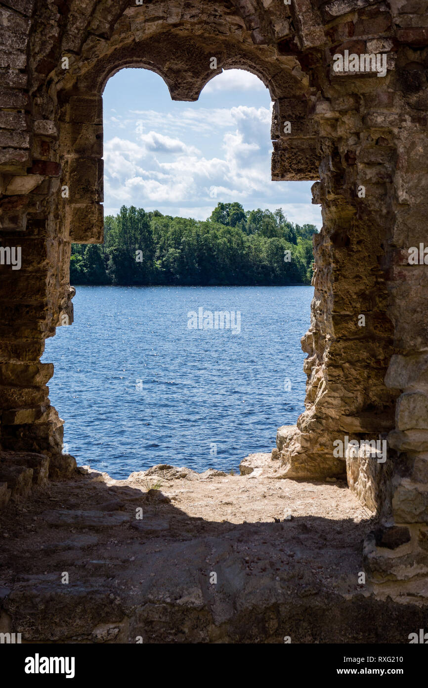 ancient stone building castle details. ruins in nature near water Stock ...
