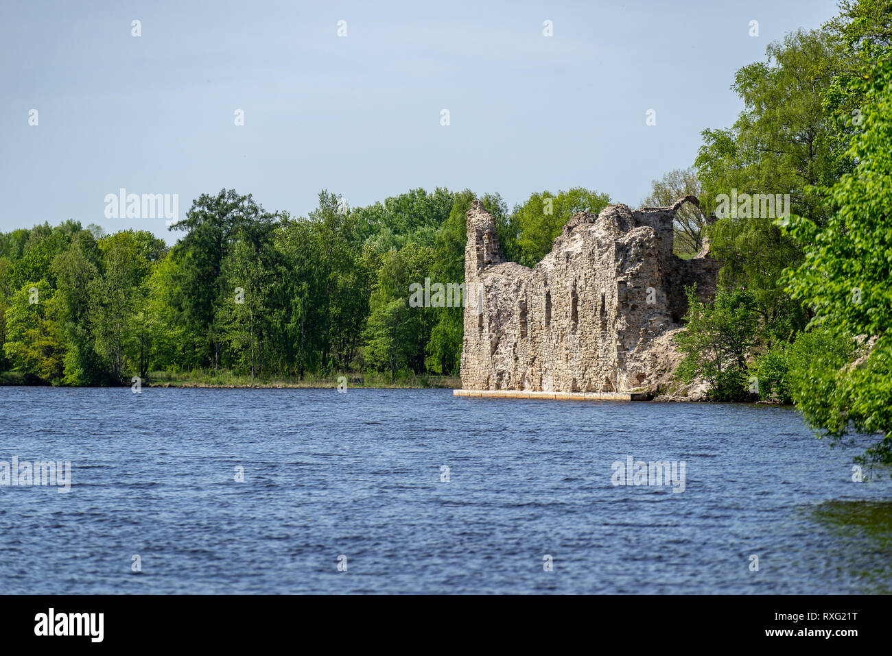 ancient stone building castle details. ruins in nature near water Stock ...