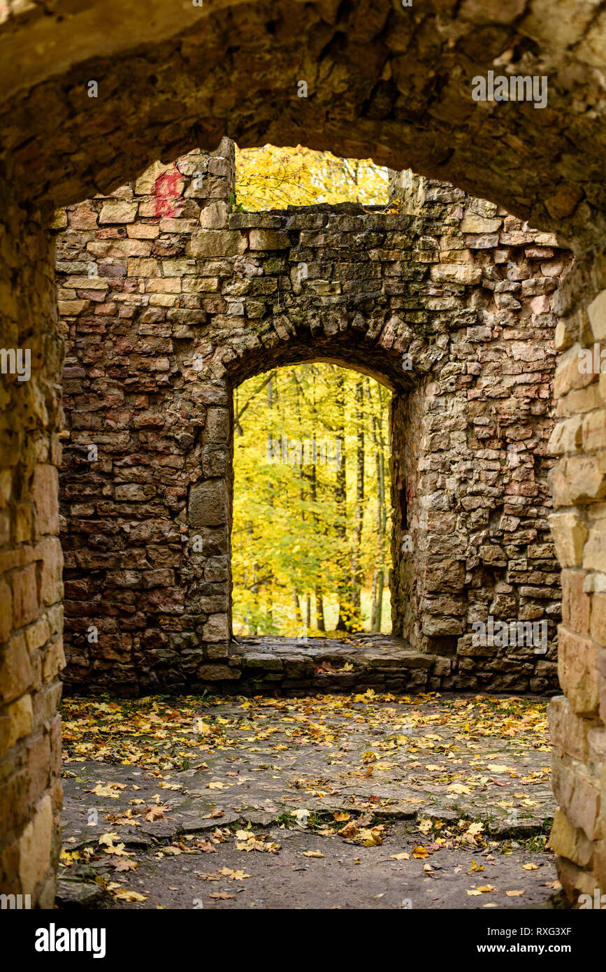 ancient stone building castle details. ruins in nature near water Stock ...