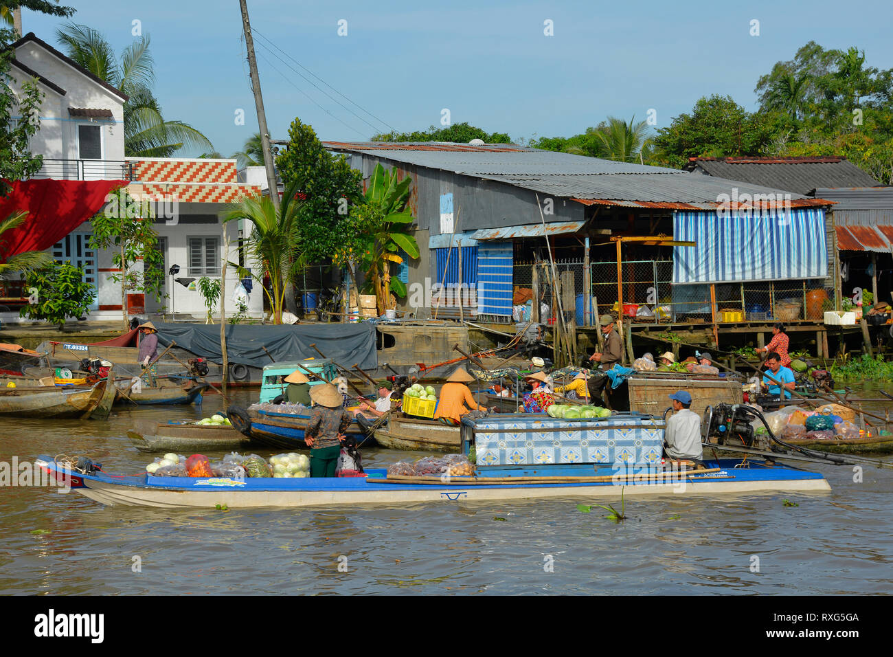 Phong Dien, Vietnam - December 31st 2017. Boat on the river at the ...