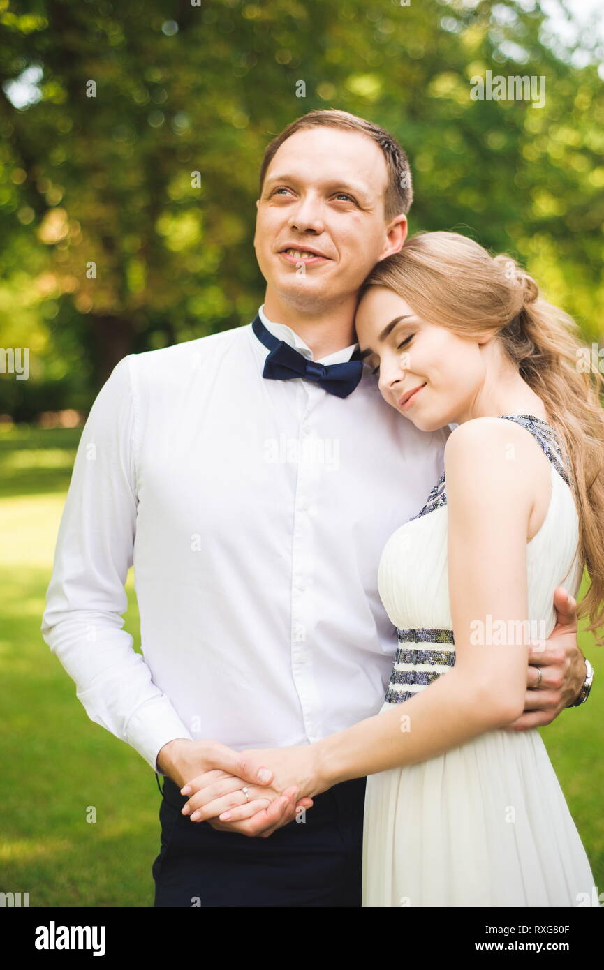 Wedding day. bride and groom outdoor in nature location. Wedding couple ...