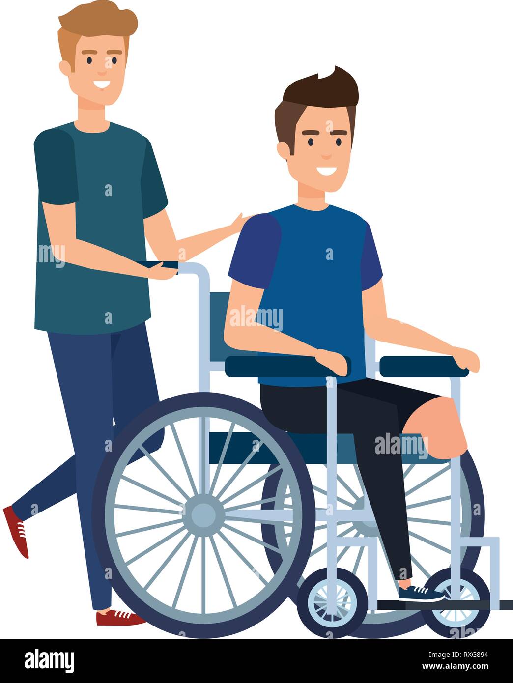 young man in wheelchair with male helper Stock Vector Image & Art - Alamy