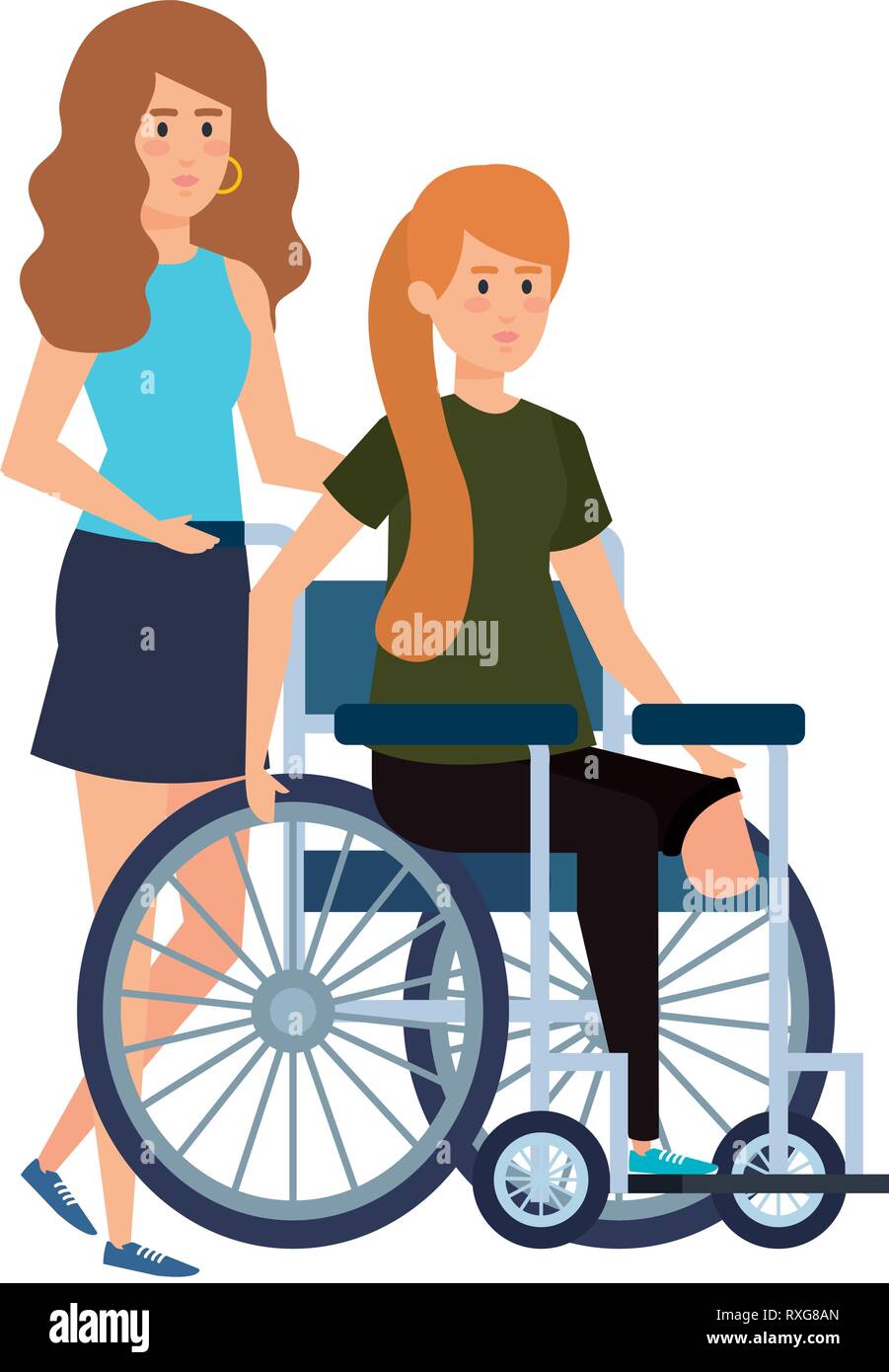 young woman in wheelchair with female helper Stock Vector Image & Art ...