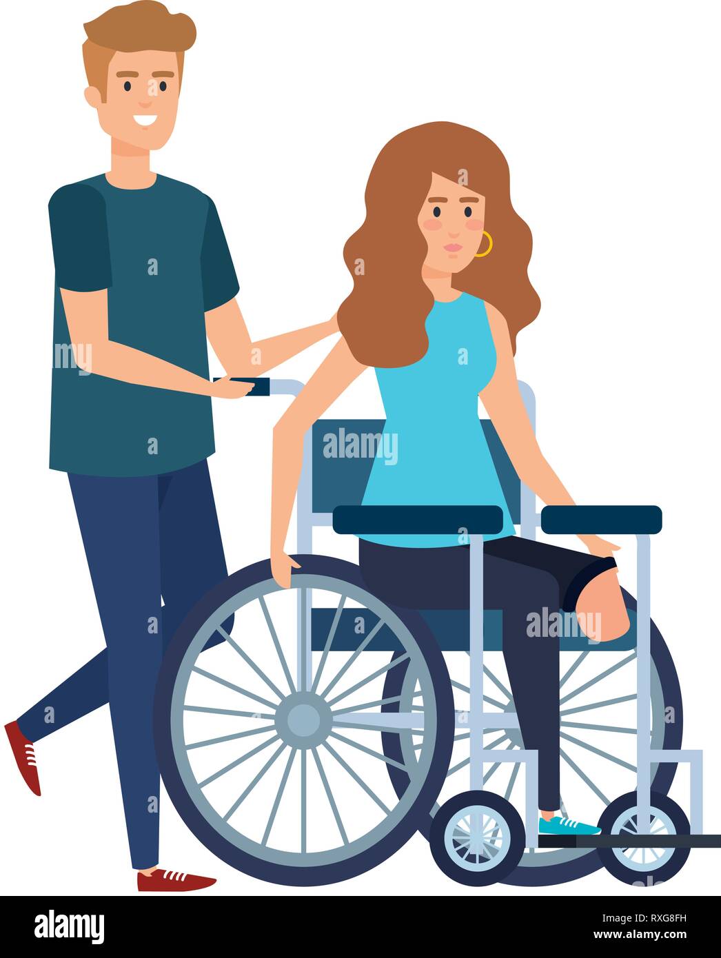 young woman in wheelchair with male helper Stock Vector Image & Art - Alamy