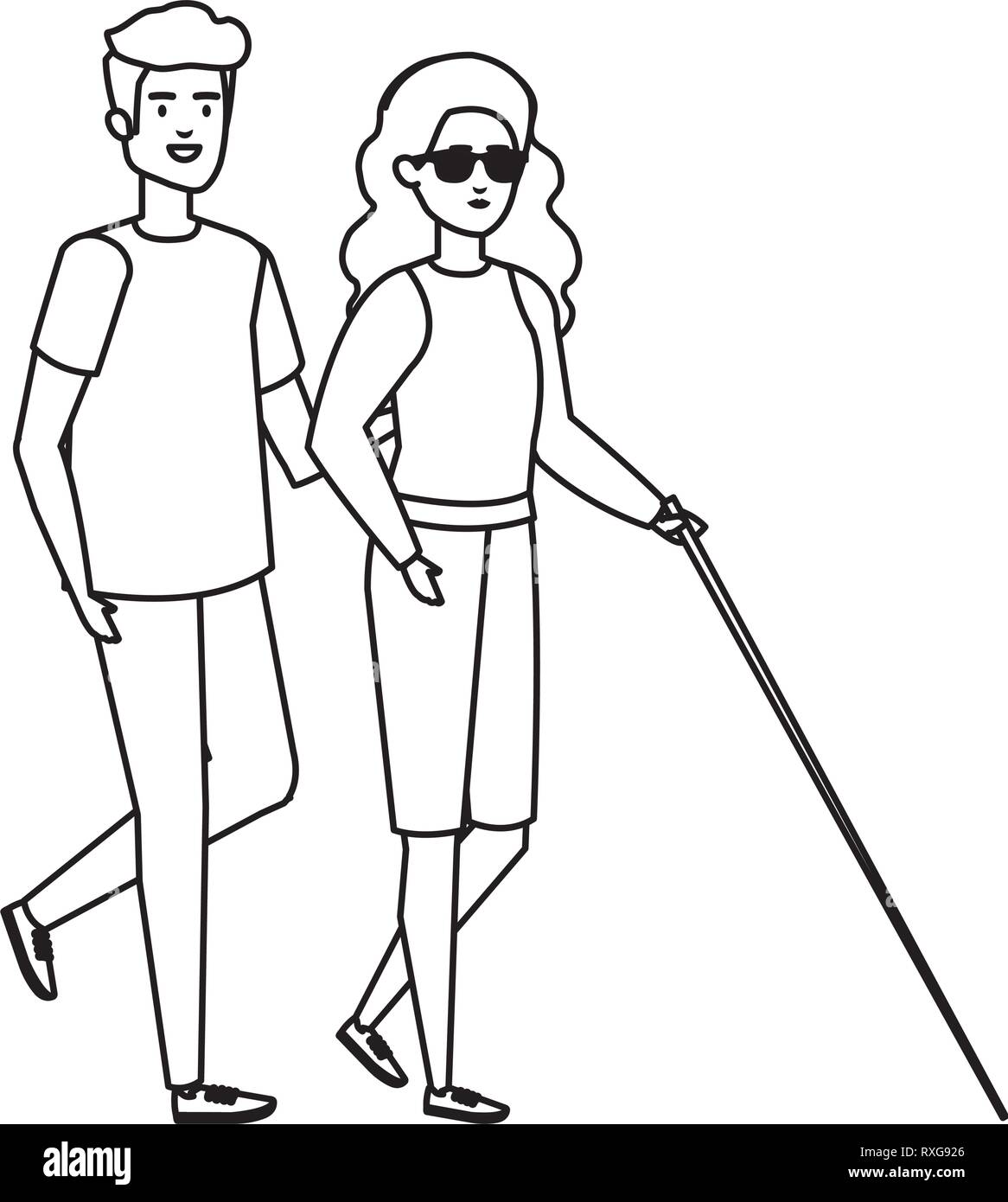blind woman with walking stick and helper Stock Vector Image & Art - Alamy