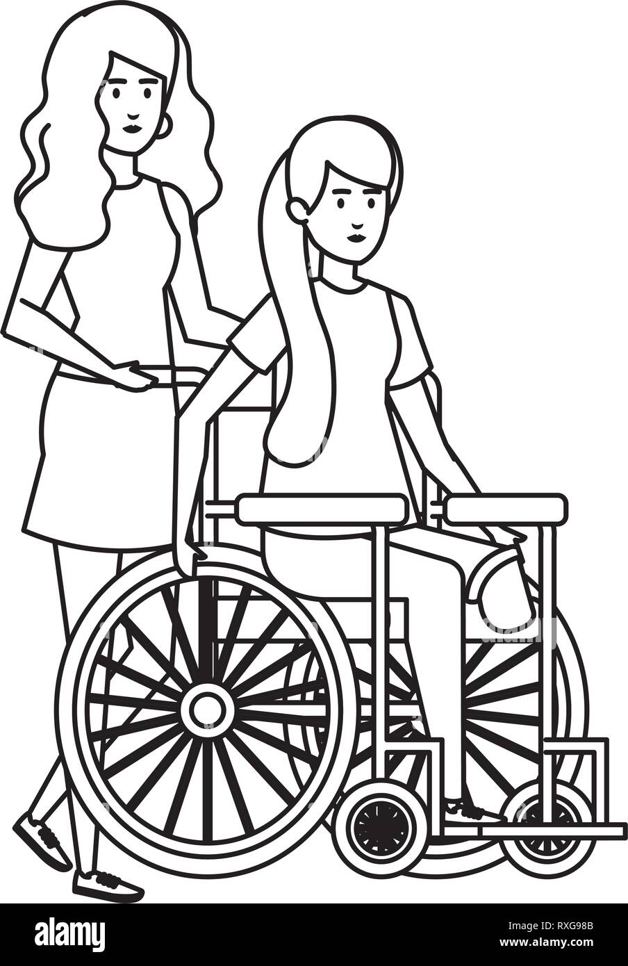young woman in wheelchair with female helper Stock Vector Image & Art ...