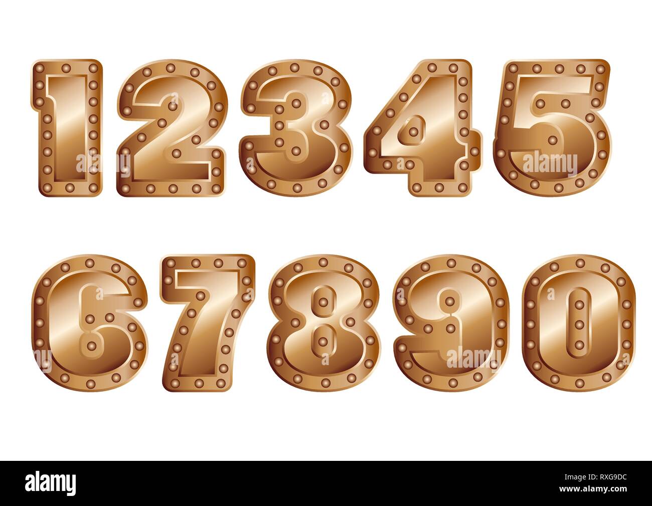 copper colored numbers isolated on white background Stock Vector Image ...