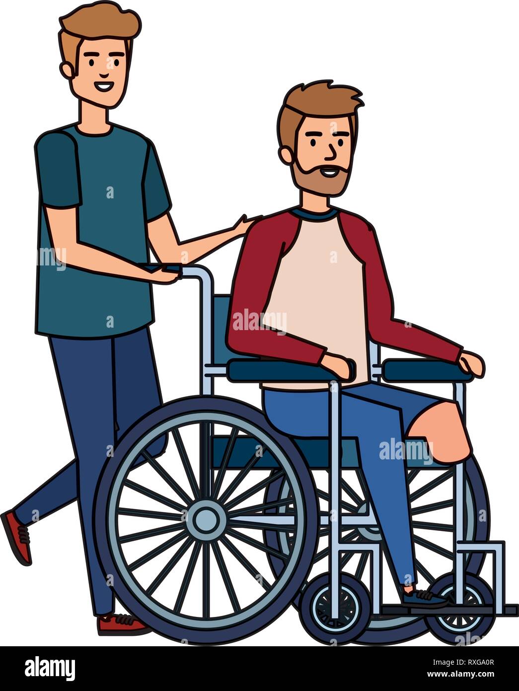 young man in wheelchair with male helper Stock Vector Image & Art - Alamy