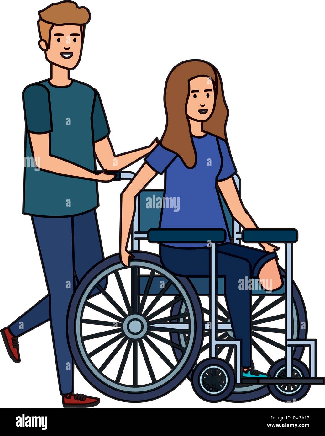 young woman in wheelchair with male helper Stock Vector Image & Art - Alamy