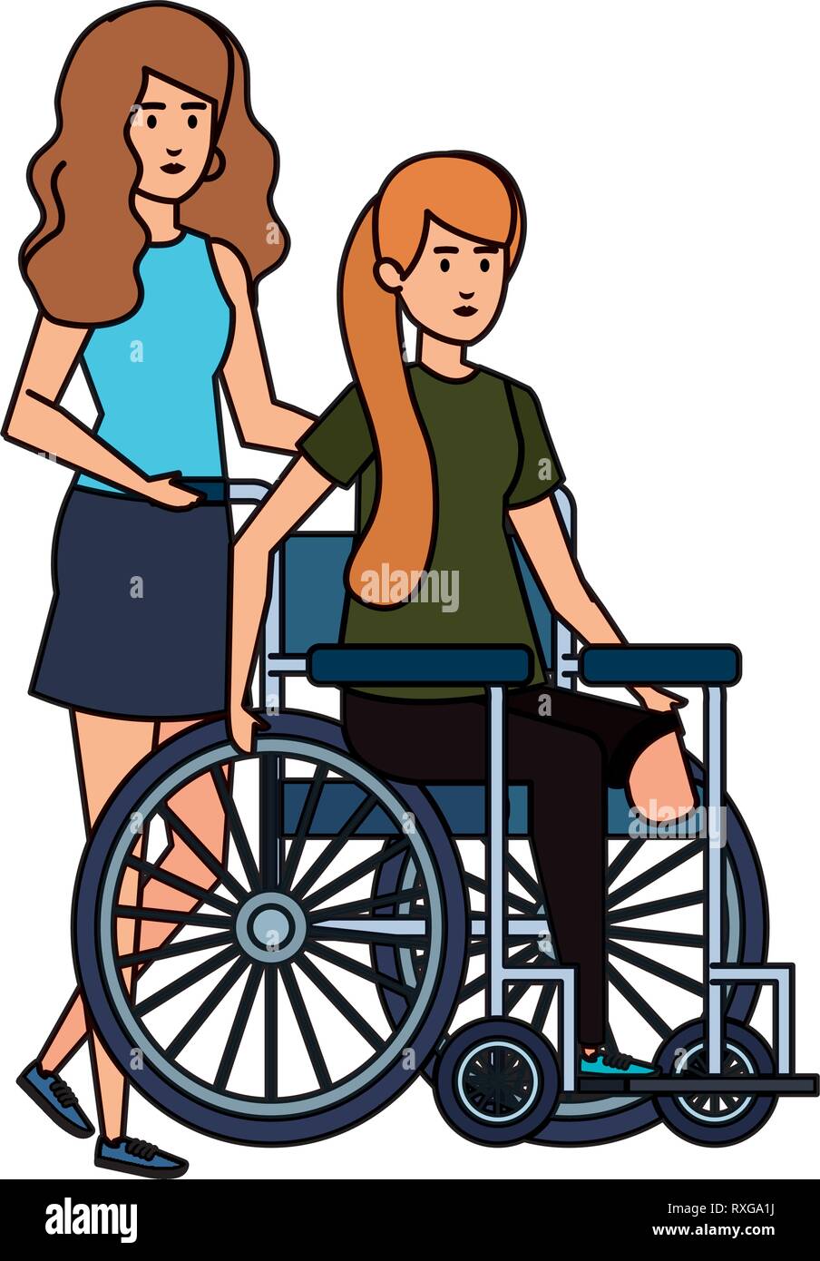 young woman in wheelchair with female helper Stock Vector Image & Art ...