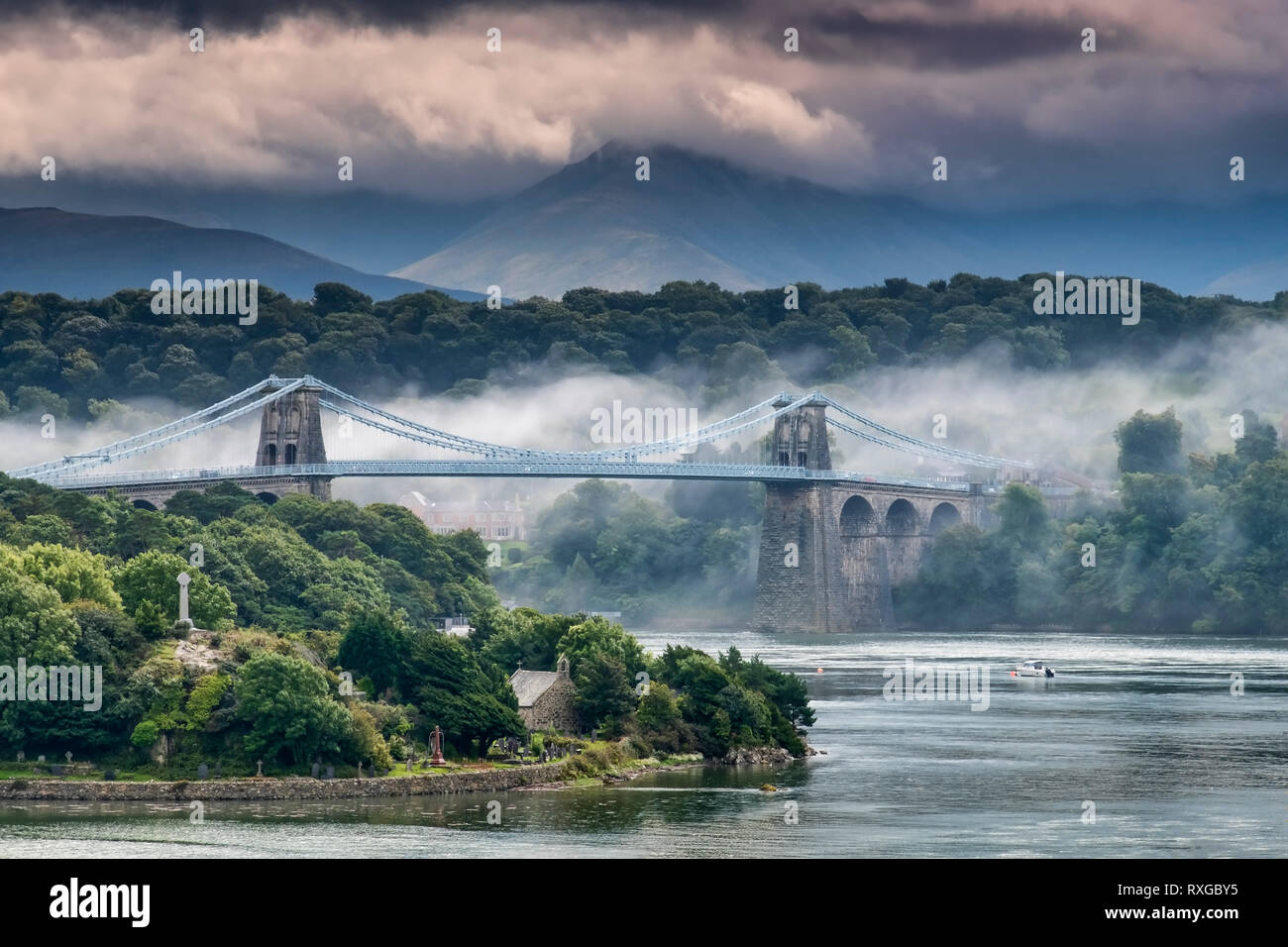 Low Lying Mist envelopes the Menai Bridge & Snowdonia Mountains ...
