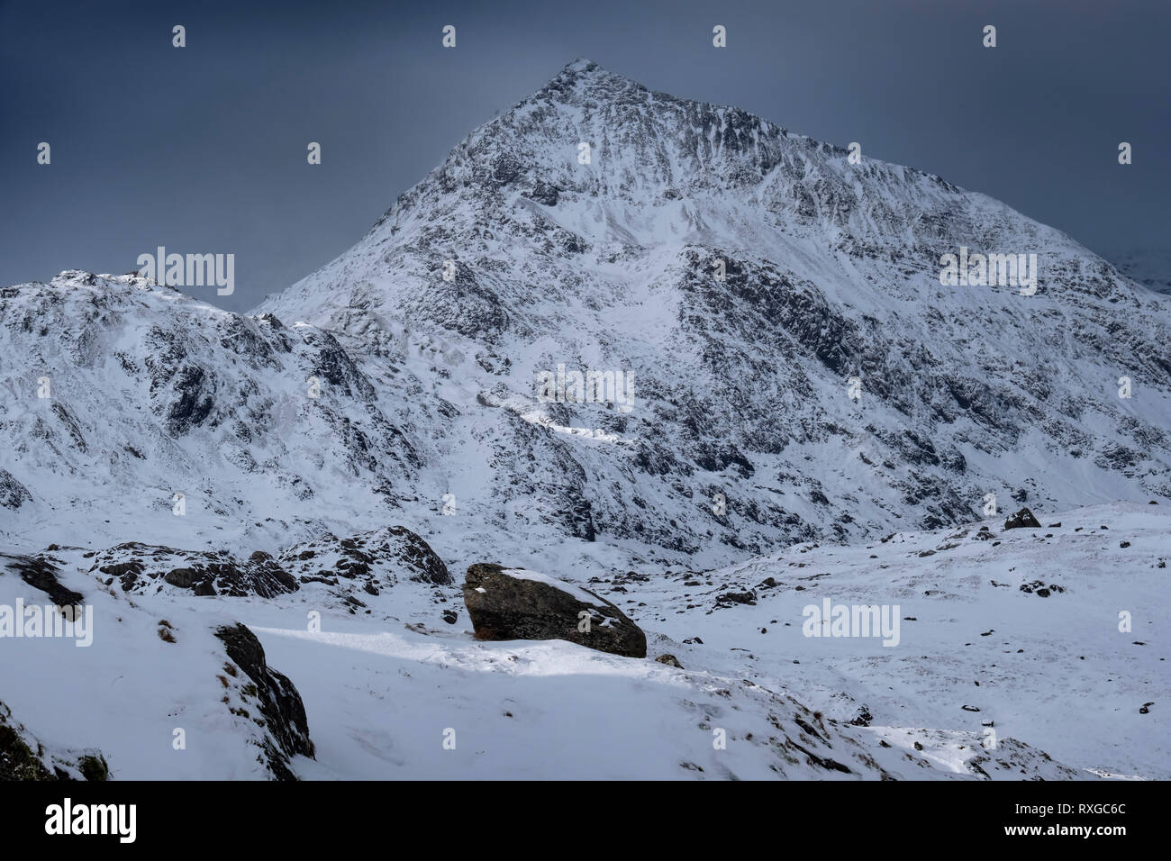 Crib Goch from Moel Berfedd in winter, Snowdonia National Park, Gwynedd ...