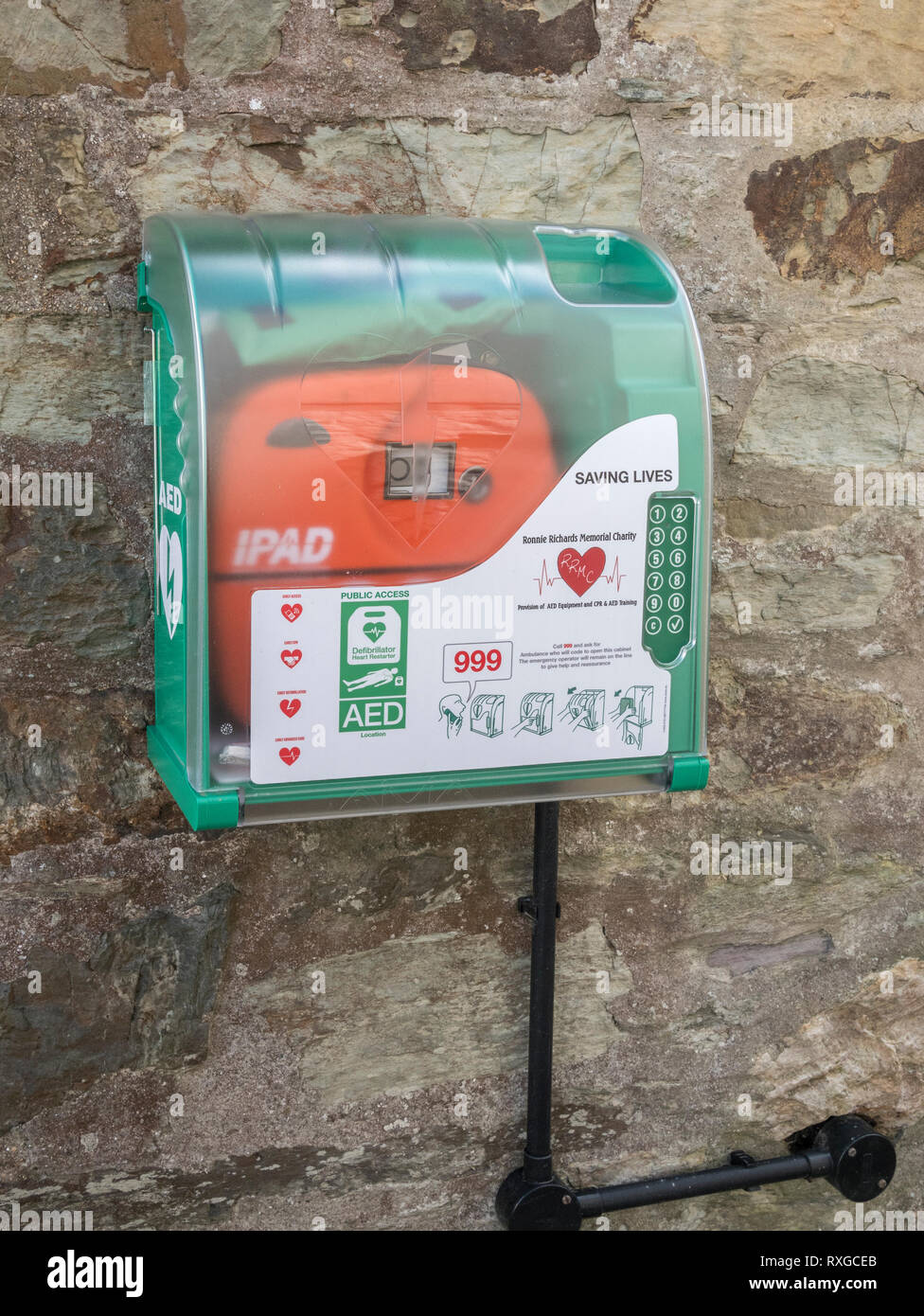 A Public Access Defibrillator / PAD fixed to an external wall Stock ...