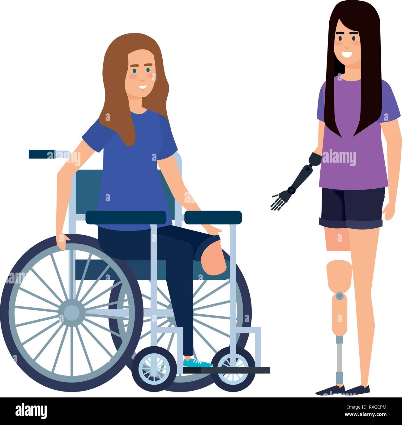 young woman in wheelchair with female helper Stock Vector Image & Art ...