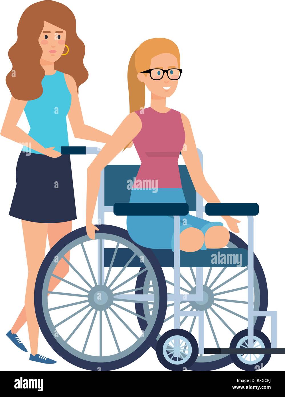 young woman in wheelchair with female helper Stock Vector Image & Art ...