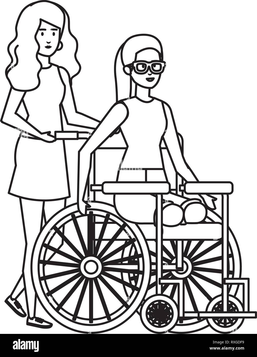 young woman in wheelchair with female helper Stock Vector Image & Art ...