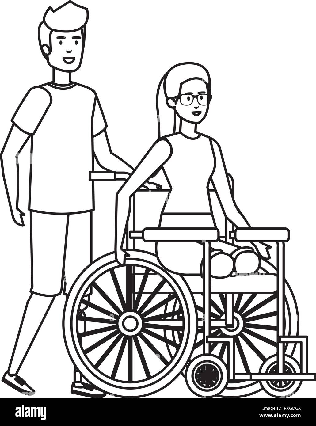 young woman in wheelchair with male helper Stock Vector Image & Art - Alamy