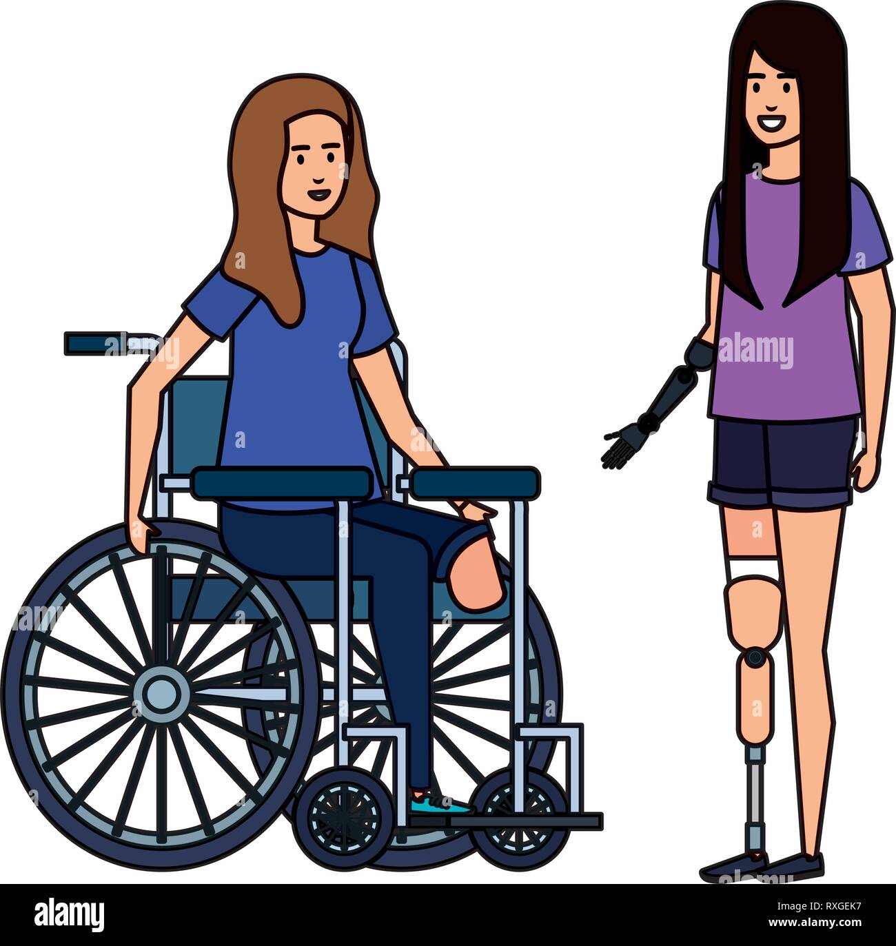 young woman in wheelchair with female helper Stock Vector Image & Art ...