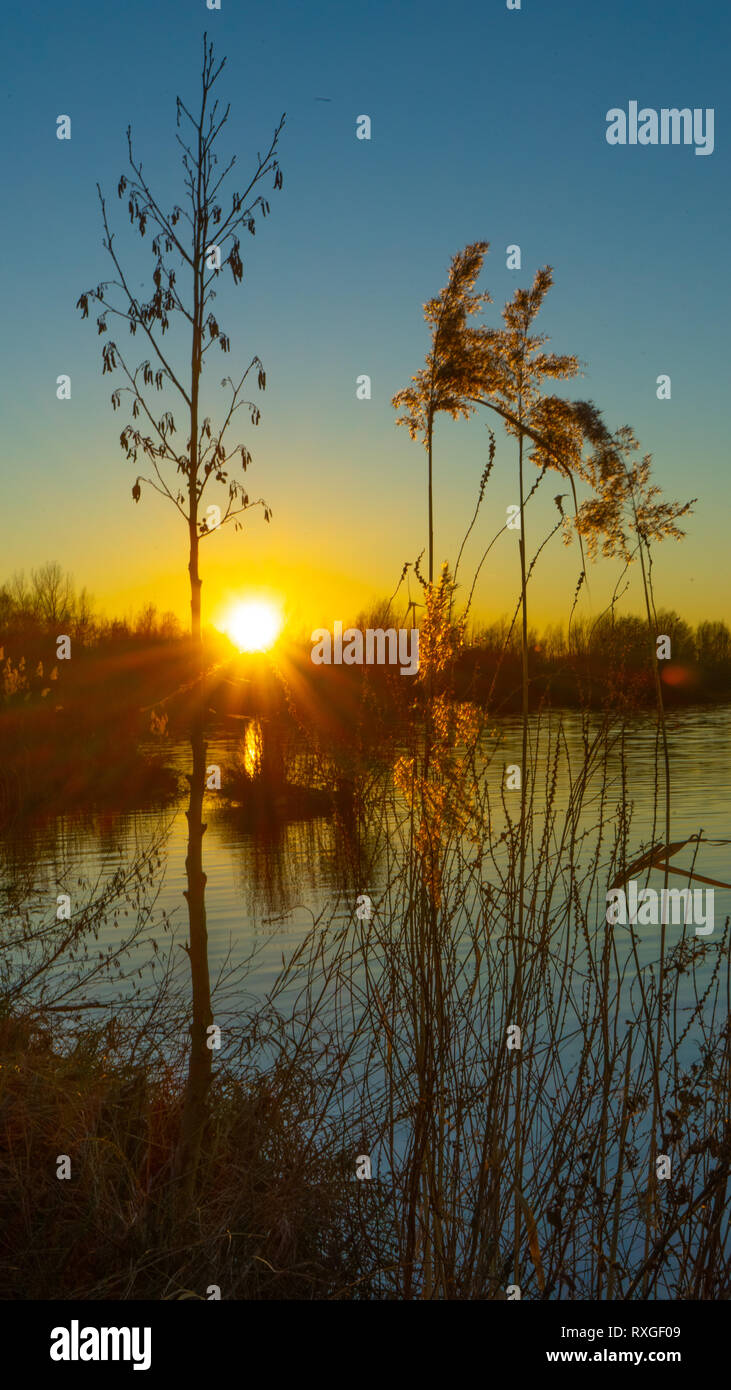 Sunset over lake Lippesee Stock Photo - Alamy