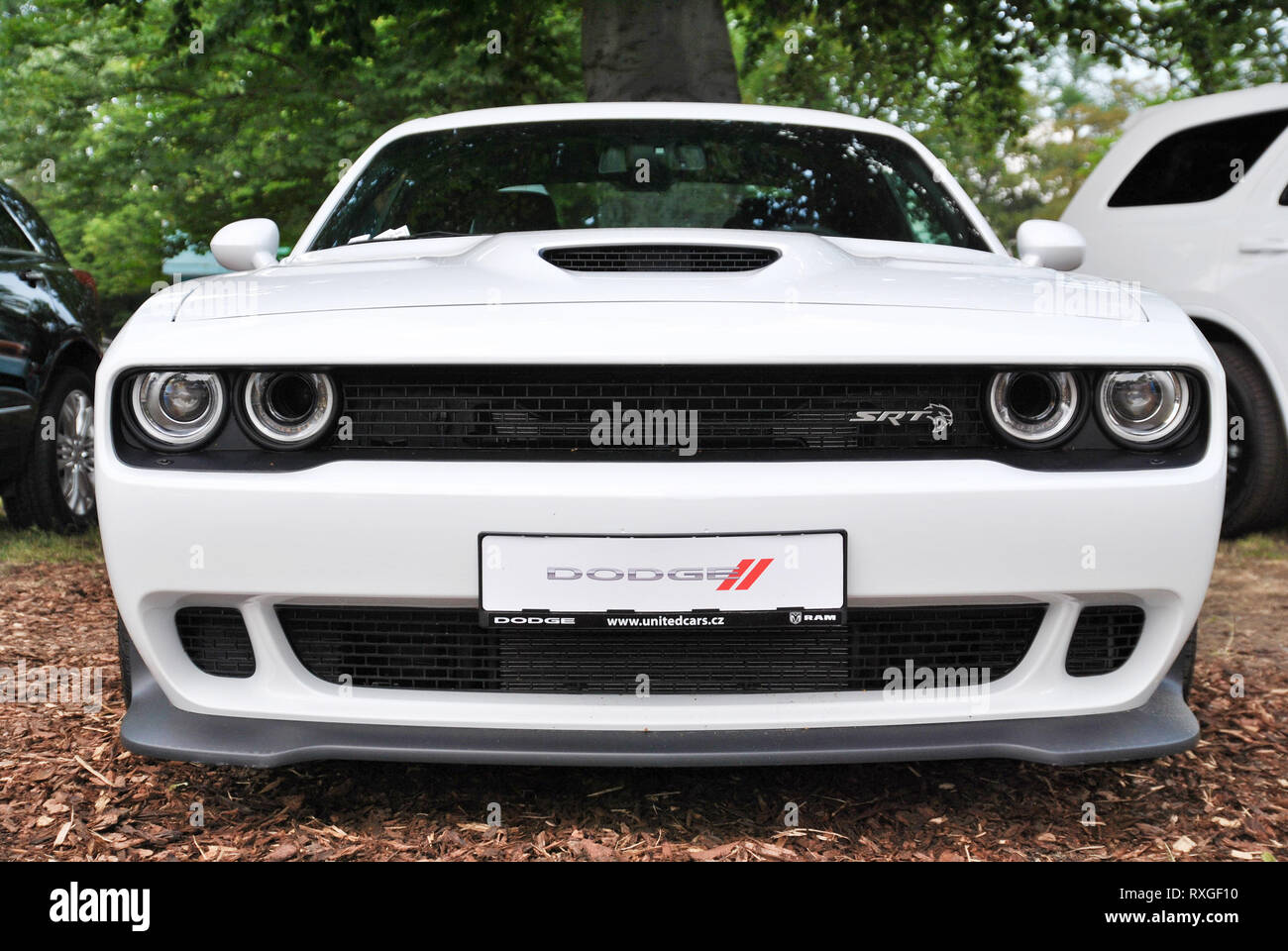 Front view of Dodge Challenger Hellcat 6/10/2018 Prague Auto Show Stock ...