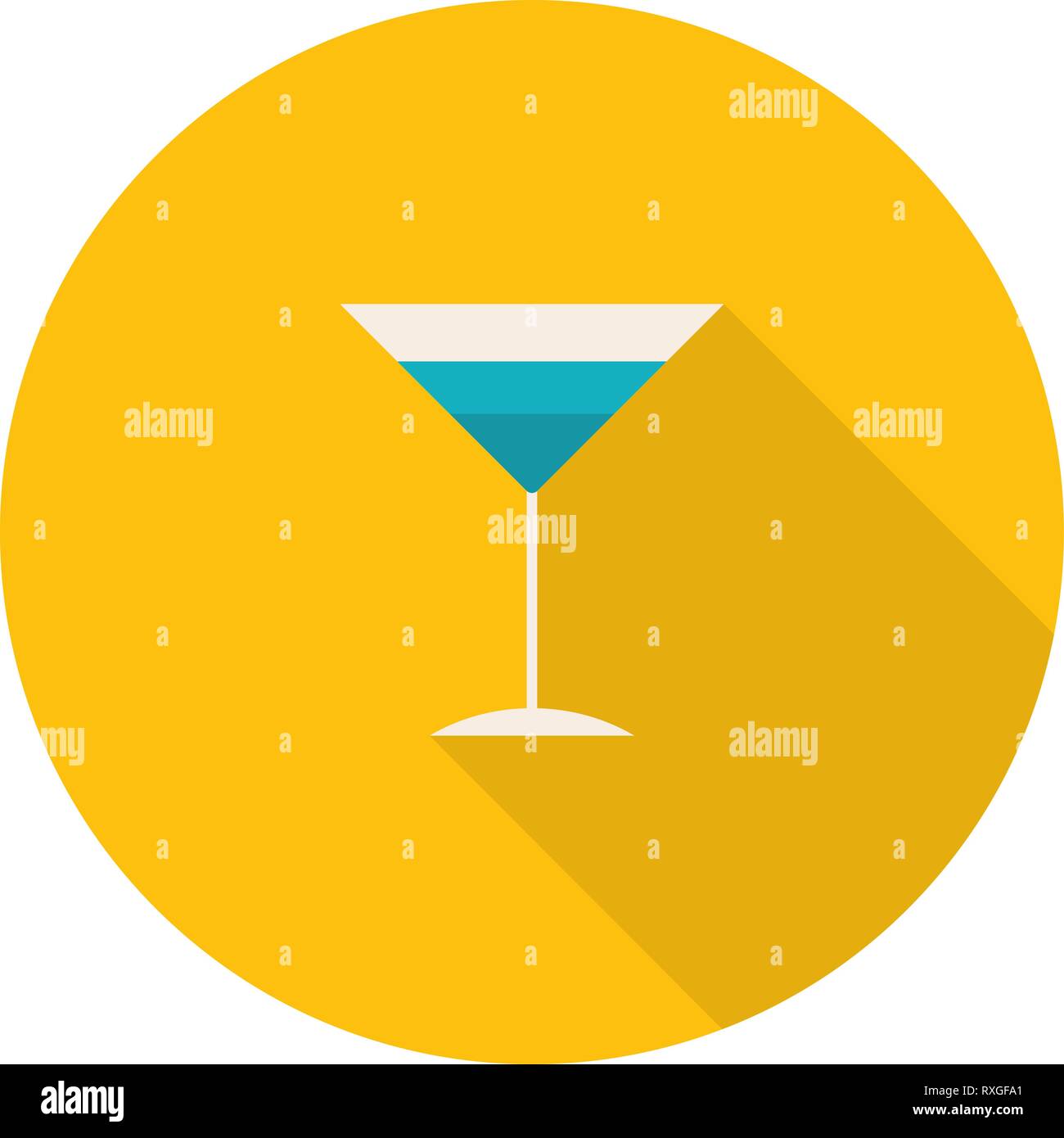 Flat Design Round Icon with High Cocktail Glass. Vector Illustration ...