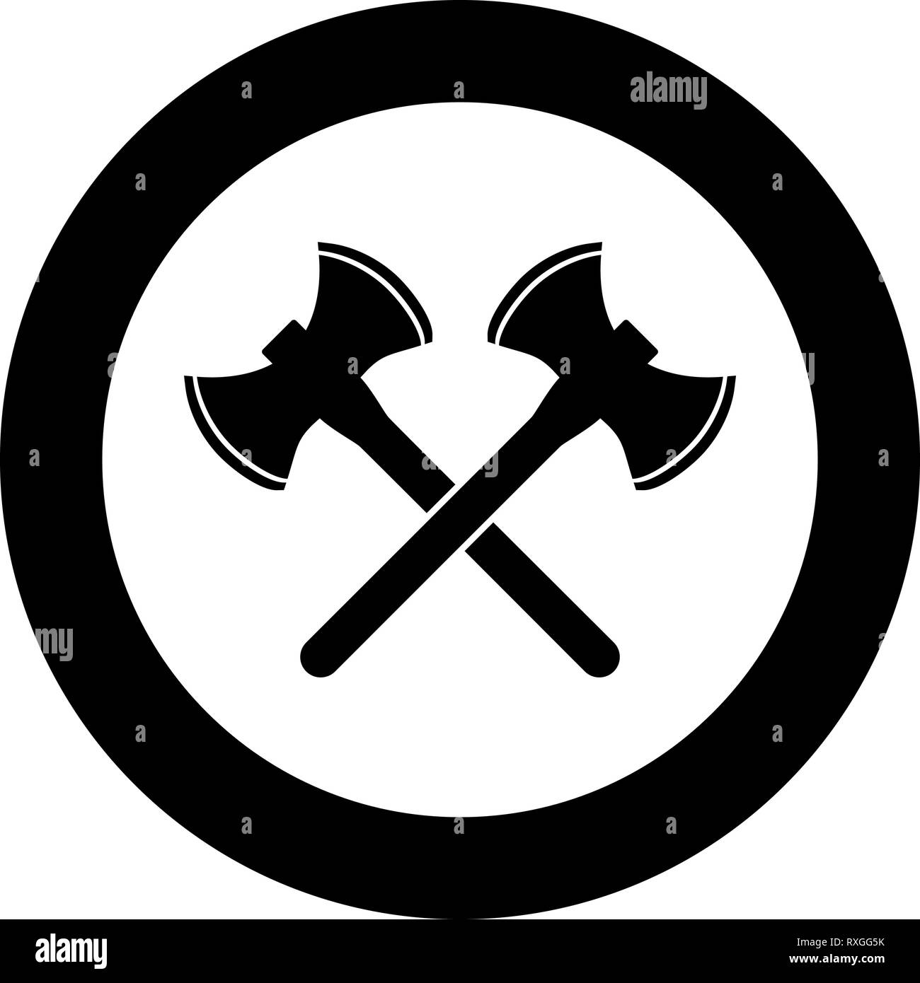 Two double-faced viking axes icon black color vector in circle round ...