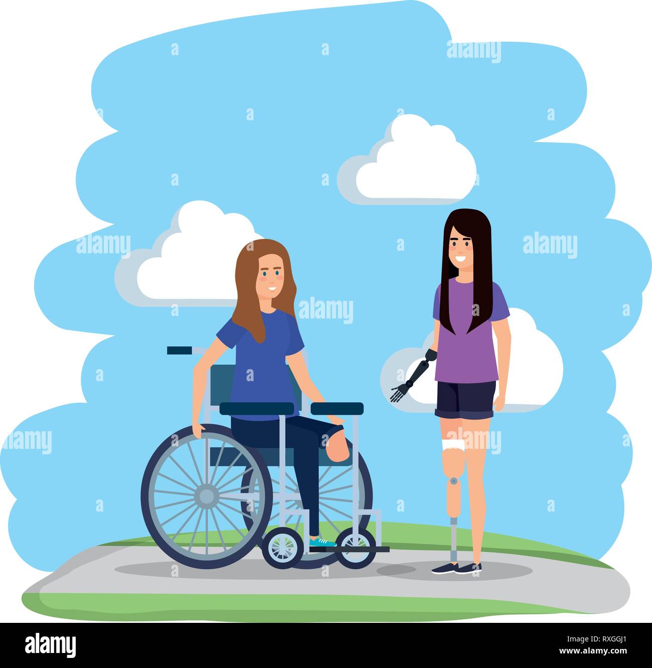 young woman in wheelchair with female helper Stock Vector Image & Art ...