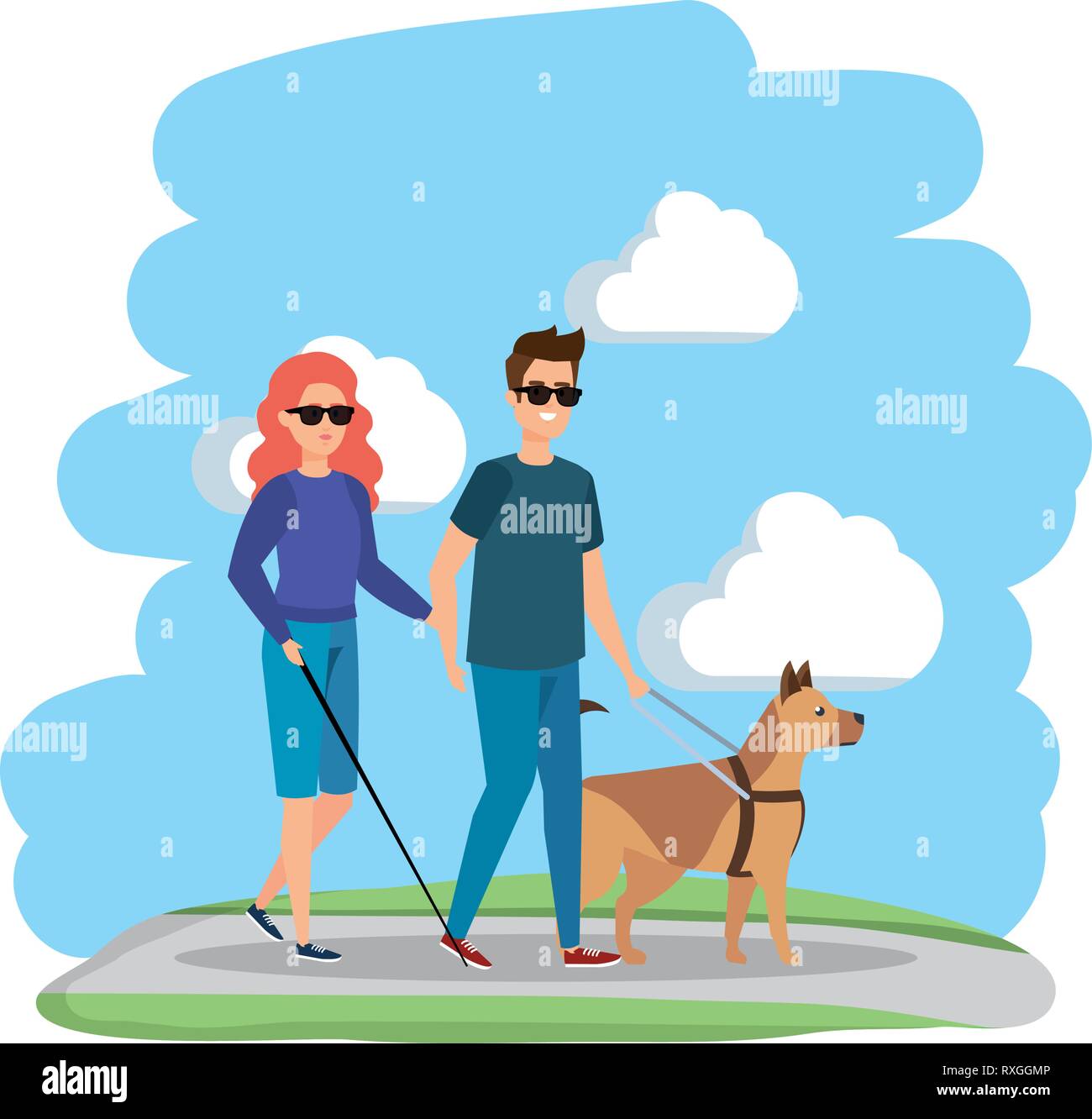 blind woman with helper and guide dog Stock Vector Image & Art - Alamy