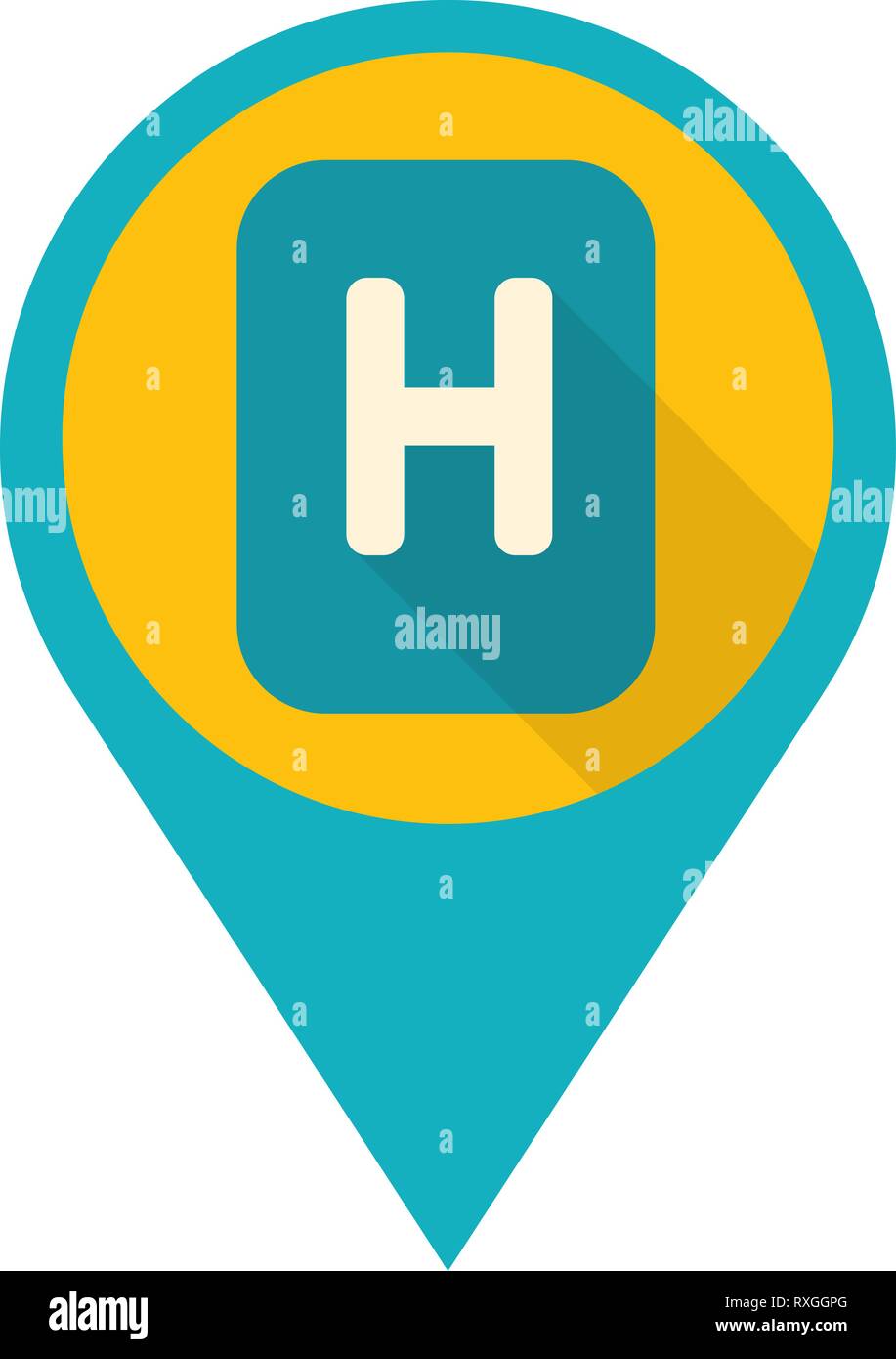 Flat Design Pin with Road Sign Indicating Hospital. Vector Illustration ...