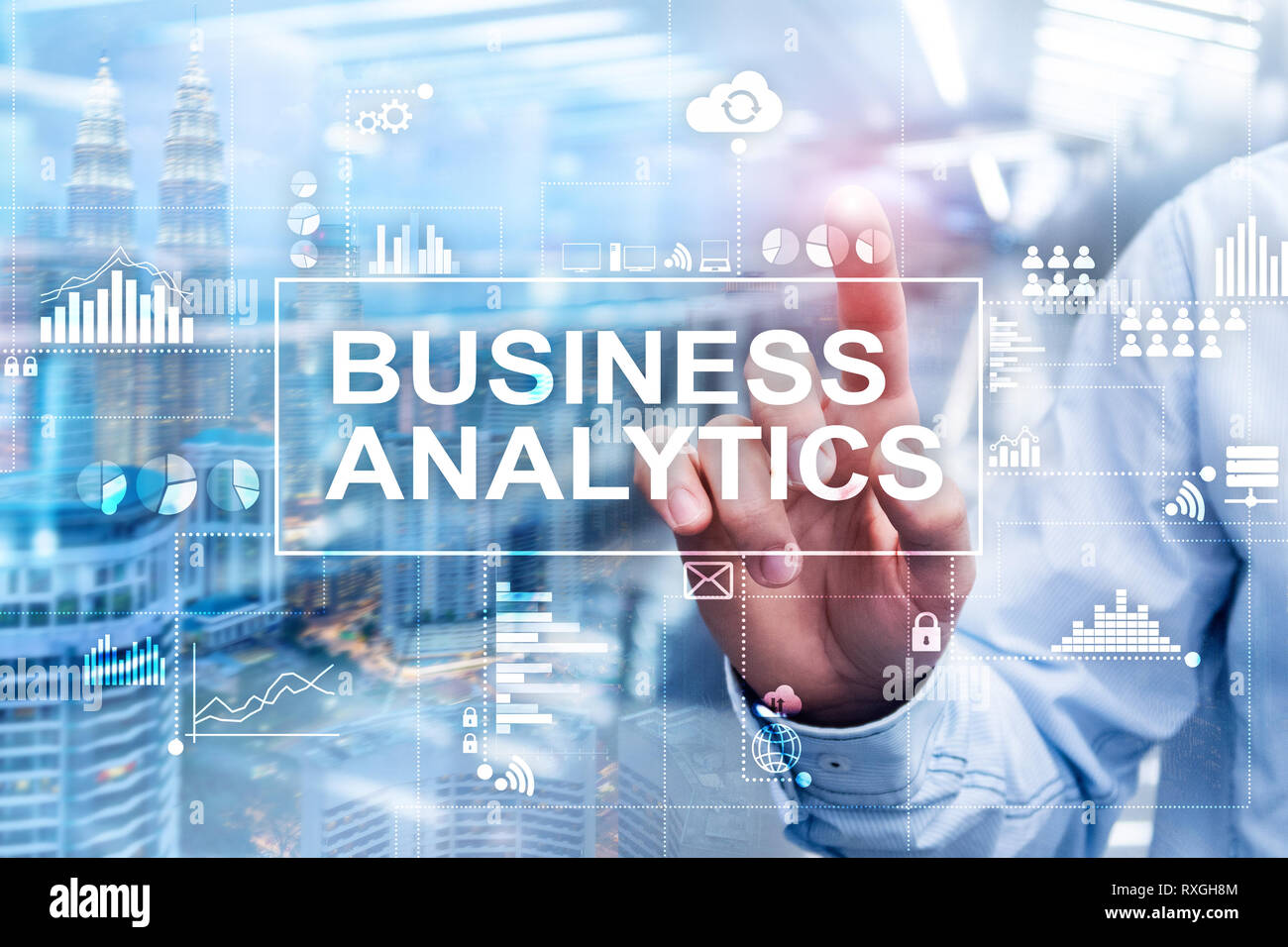 Business analytics concept on double exposure background Stock Photo ...